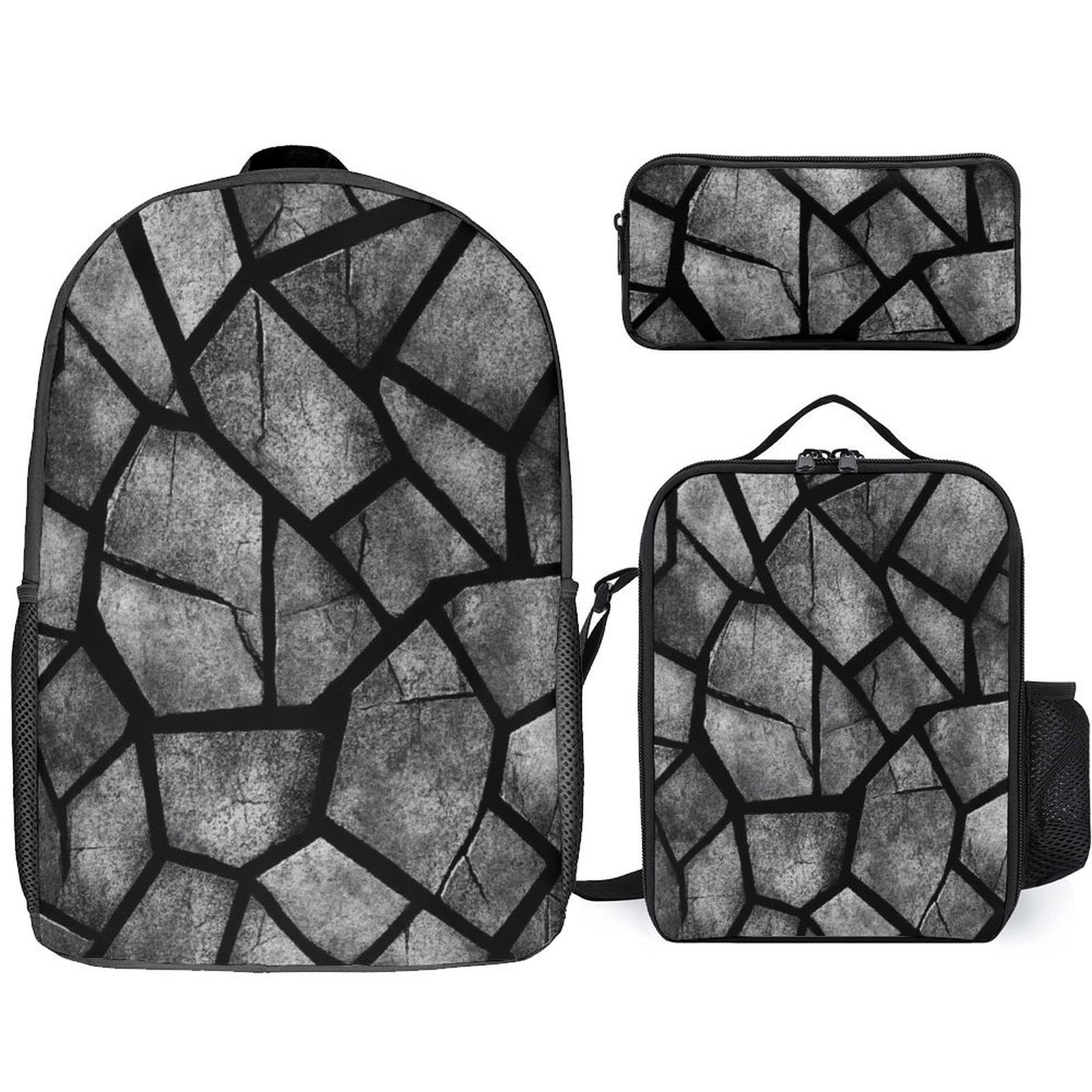 Cracked Concrete Texture 3D Printed 3pcs/Set Bags Laptop Daypack Backpack Lunch bag Pencil Case ...