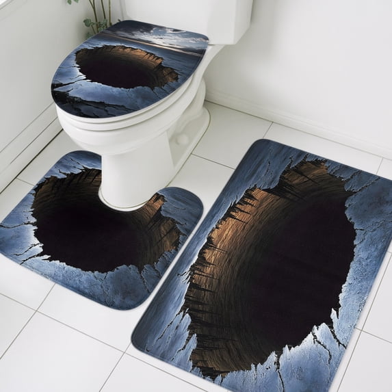 Cracked Earth Bathroom Rugs Set Abyss Hole Dramatic Rock Texture Sunset ...