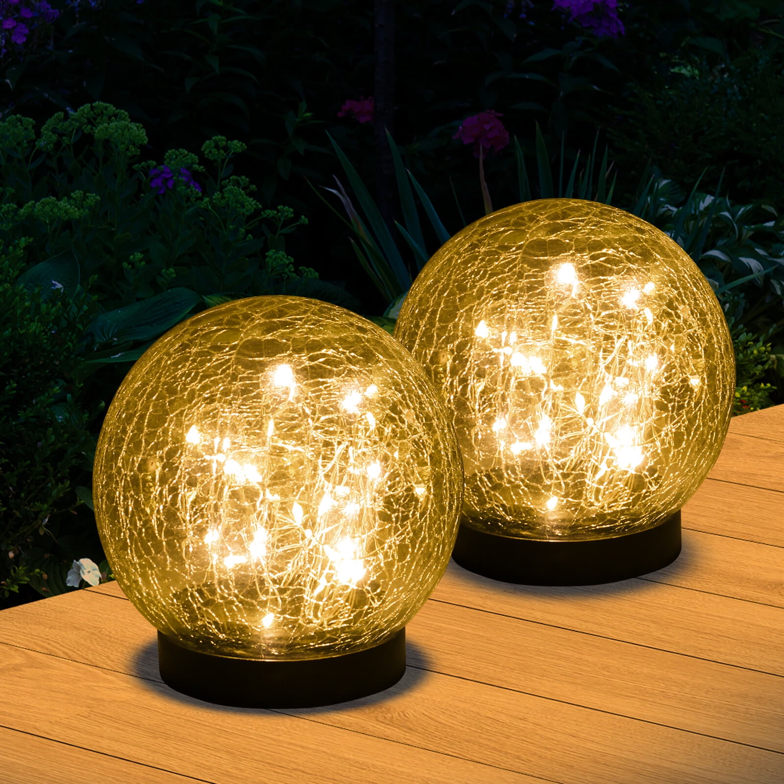 Cracked Glass Ball Lamp Solar Garden Lights Outdoor Waterproof, 30 LEDs ...