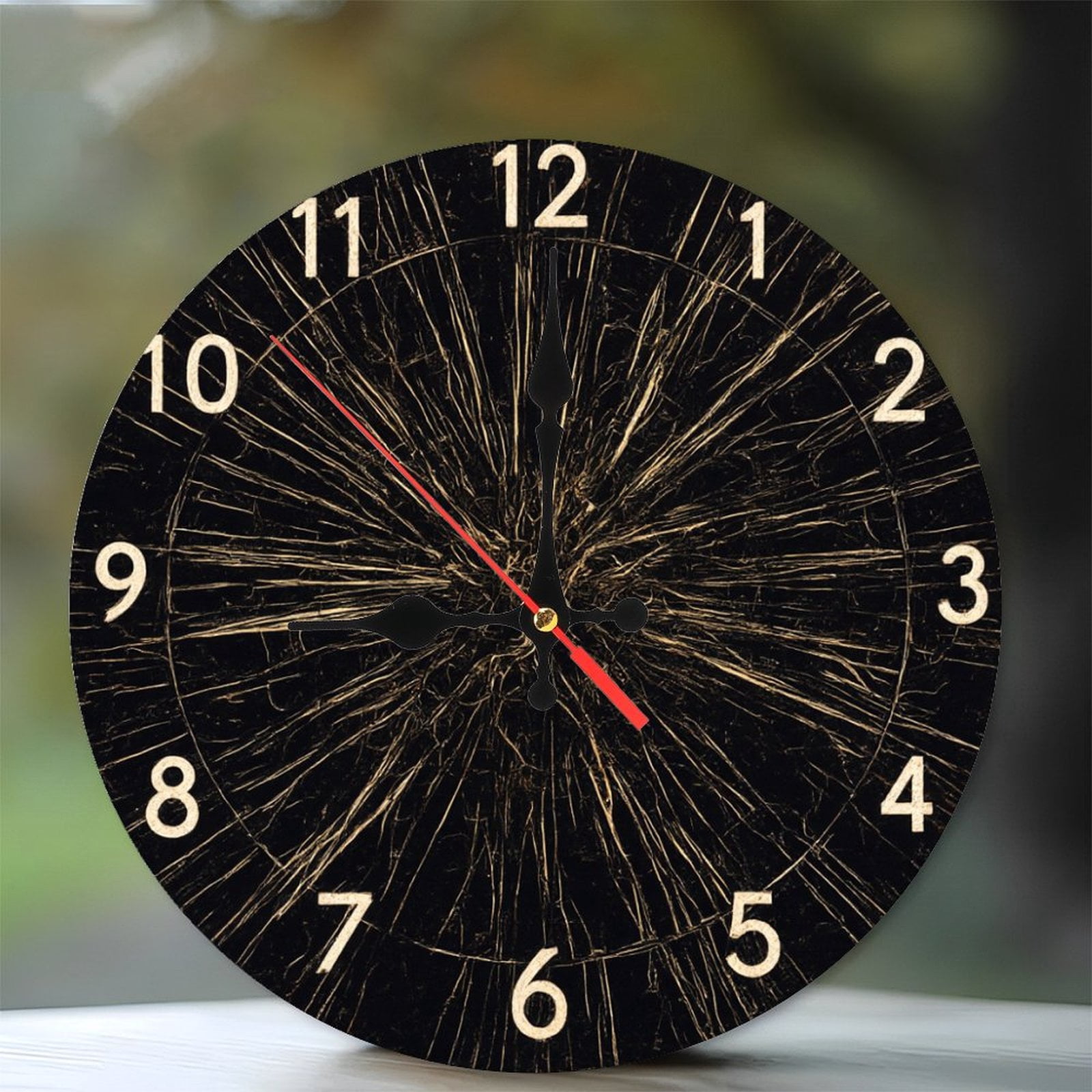 Cracked Glass Wall Clock Gold Design Home Decor 10-Inch Silent Wooden ...
