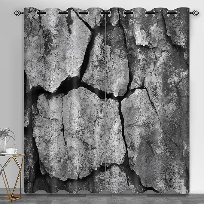 Cracked Rock Window Curtain Panel, Roughness Printed Drapes, Cracked ...
