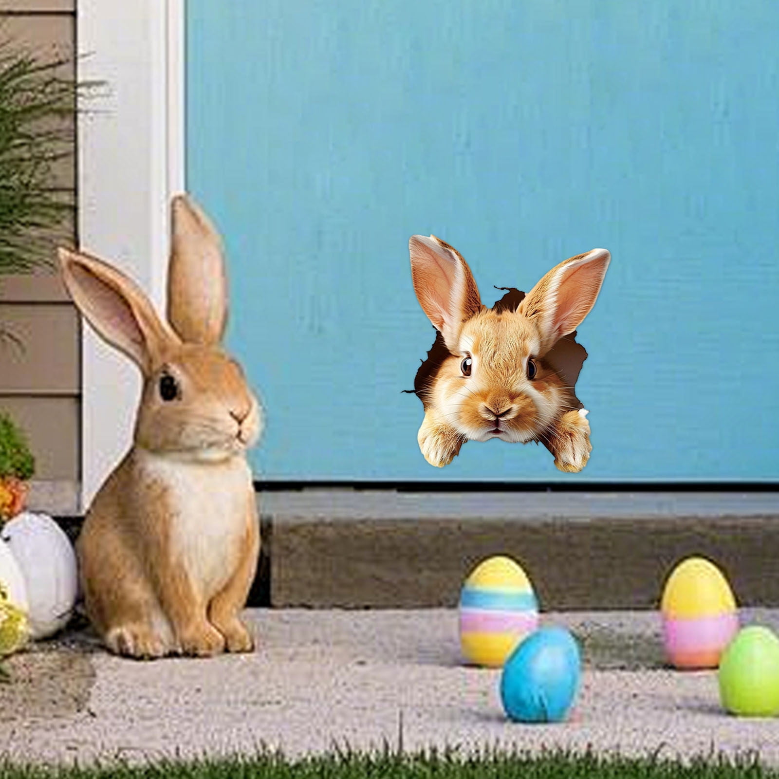Cracked-Wall Bunny Sticker Realistic Visual Easter Rabbits Decoration ...