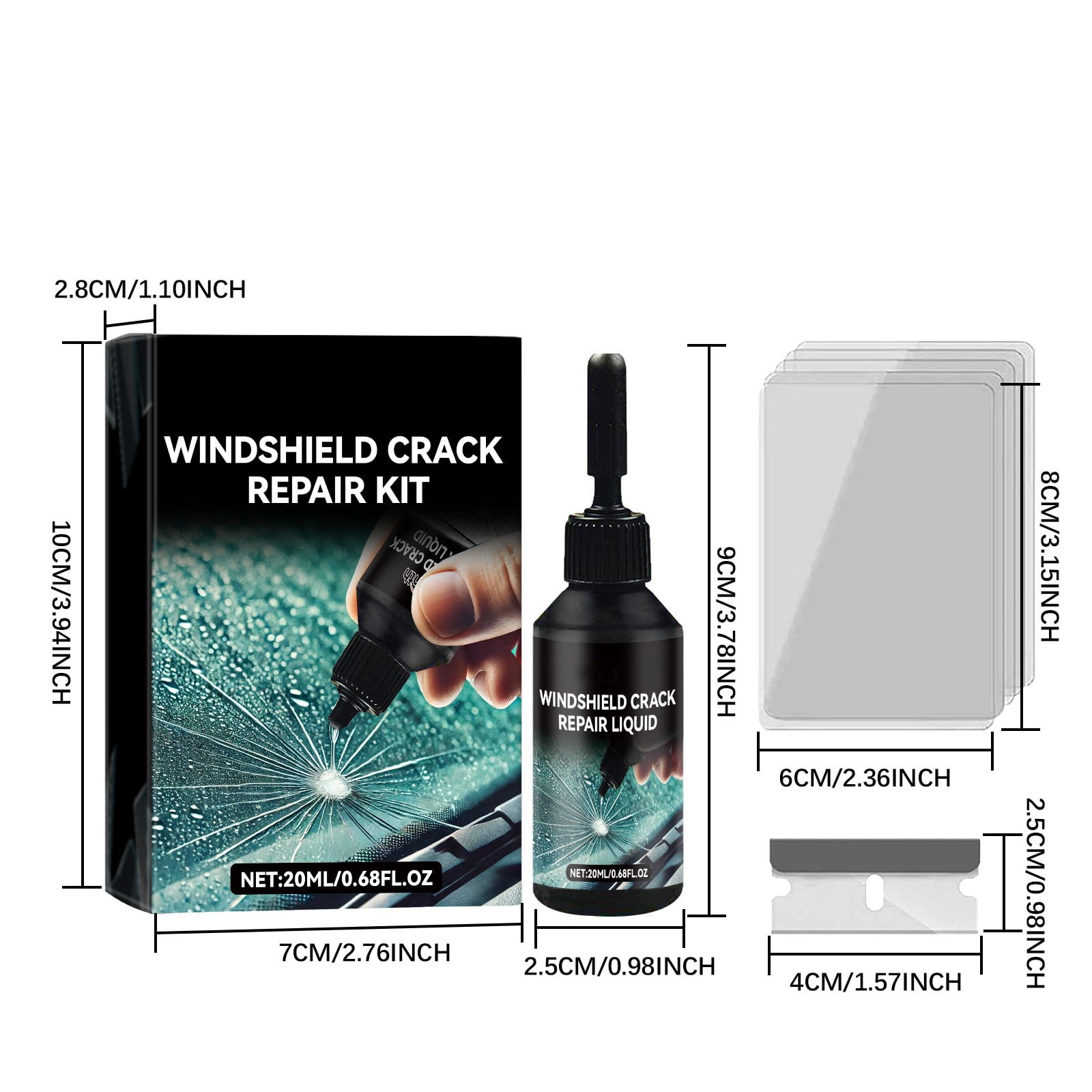Cracked Windshield Repair Kit with Rag for Chips and Cracks, Glass ...