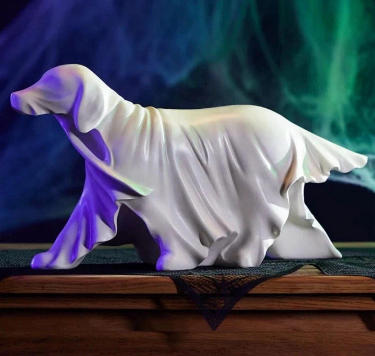 Cracker Ghost Dog Barrel Halloween Ghost Dog Statue Resin Dog Spooky ...
