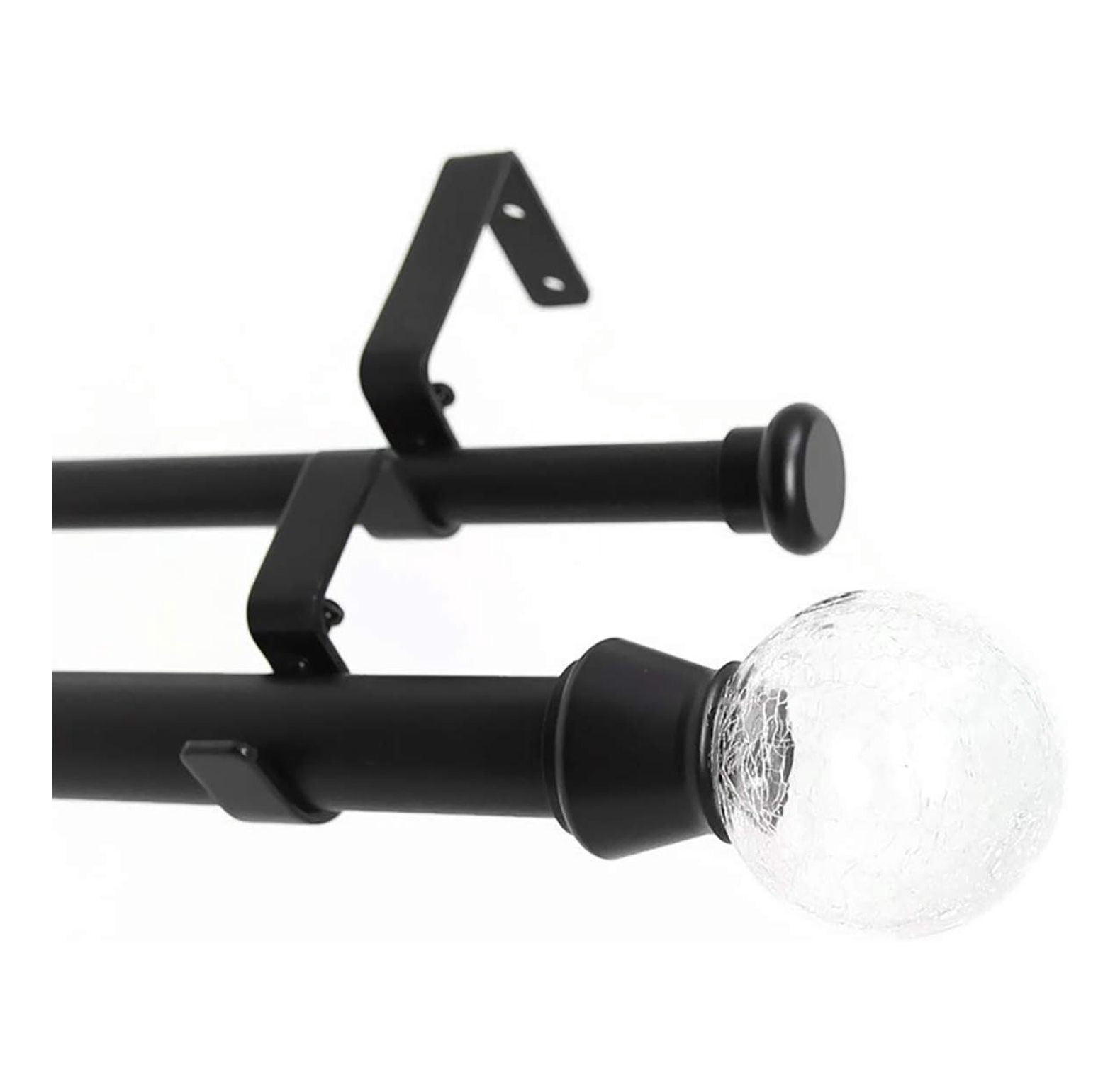 Crackle Glass Flat Button 1" 5/8" Double Drapery Curtain Window Rod Set ...