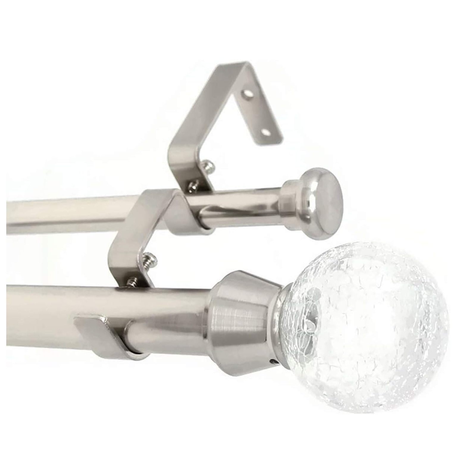 Crackle Glass Flat Button 1" 5/8" Double Drapery Curtain Window Rod Set ...