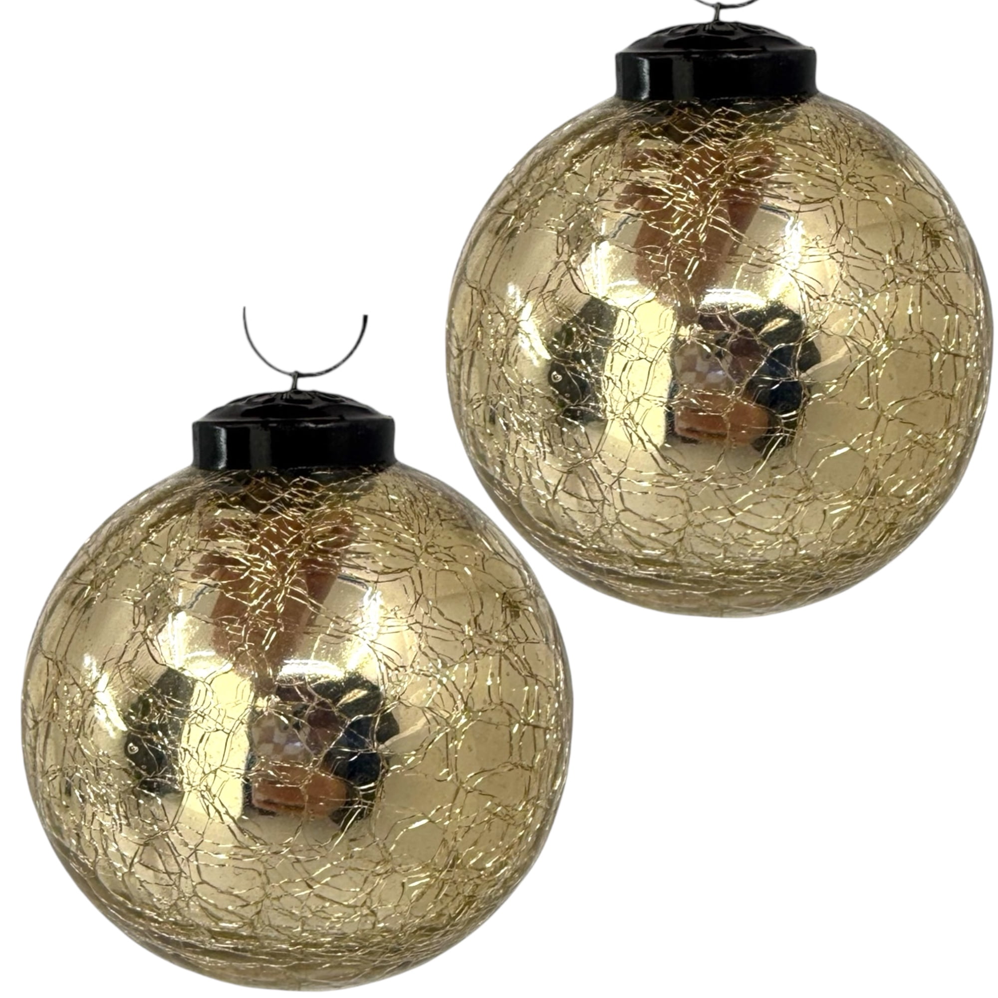 Crackle Glass Ornaments, Set of 2 Christmas Holiday Ball Globe ...