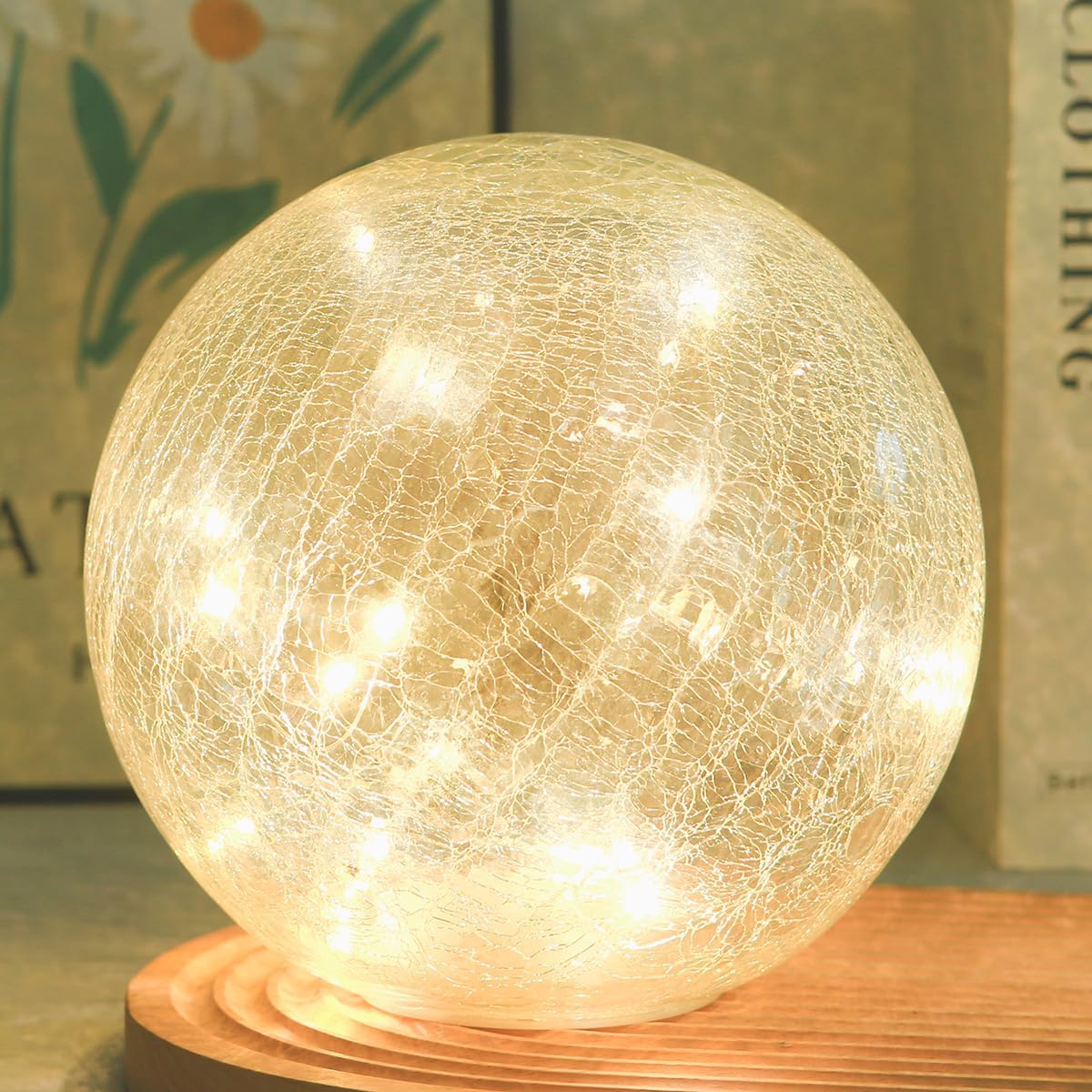 Crackle Globe LED Lamp Battery Operated with Timer, Lighted Glass Orb ...