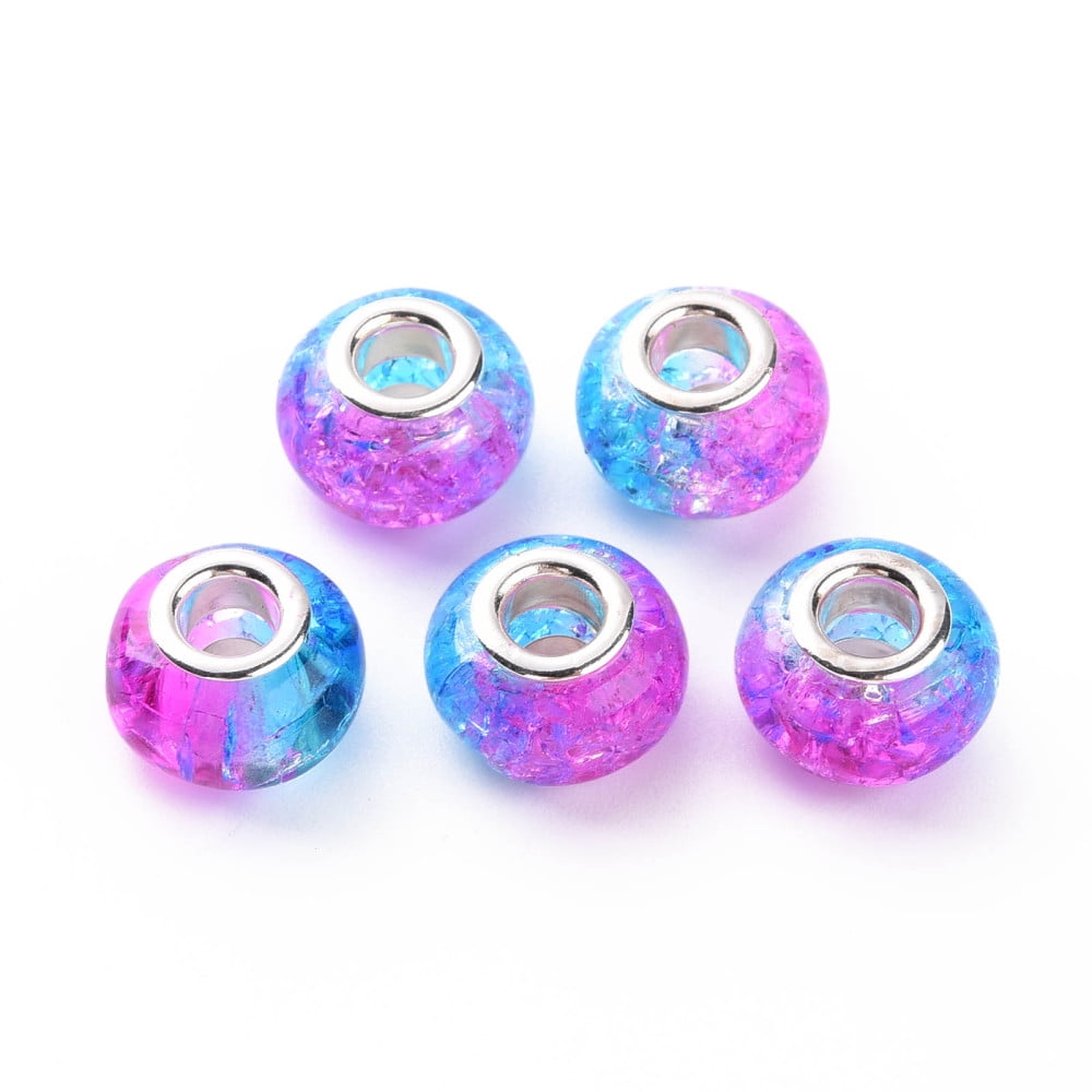 Two Tone Resin European Beads Large Hole Beads with Silver Tone Brass ...