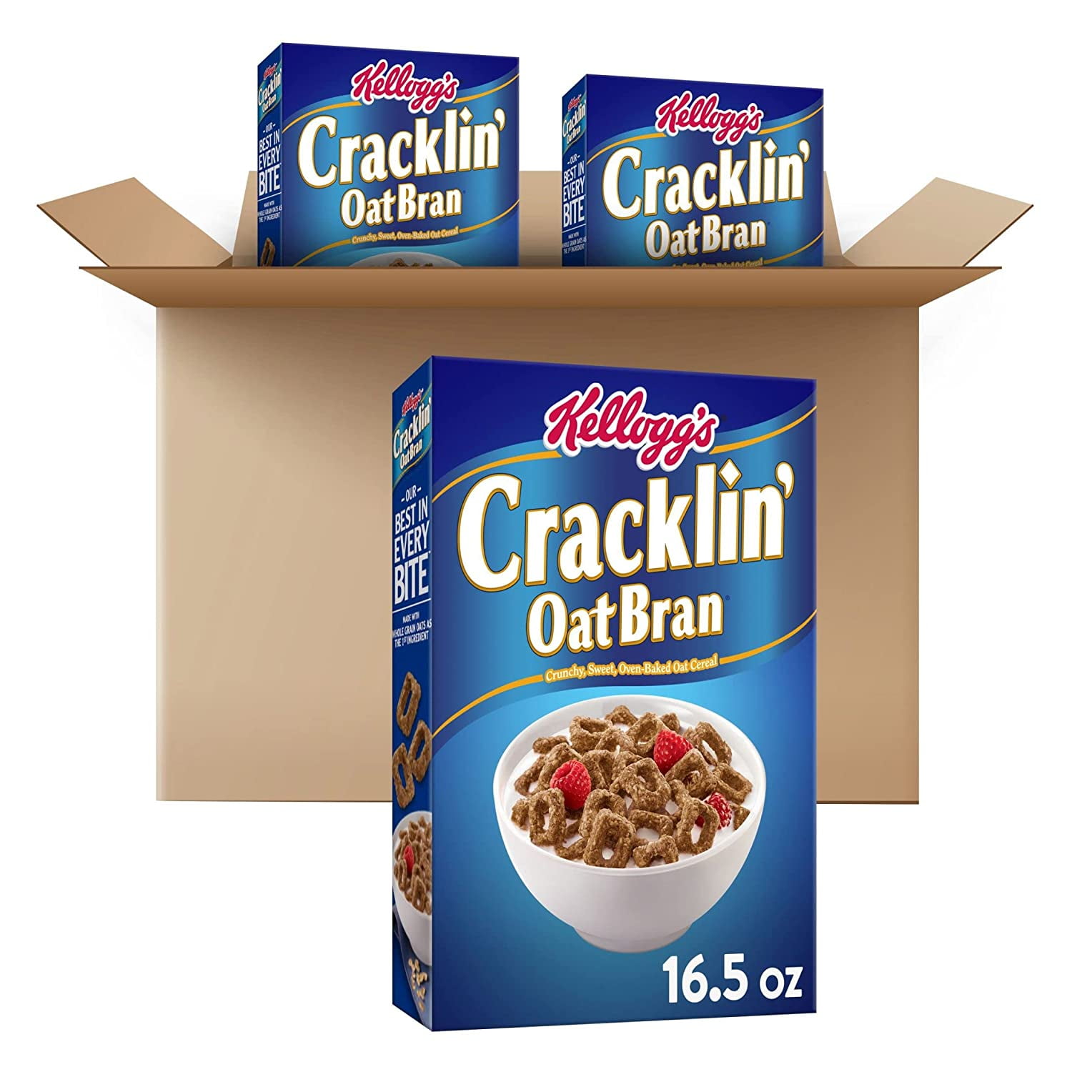 Kellogg's Cracklin' Oat Bran Cold Cereal - Crunchy Fibre Clusters ...