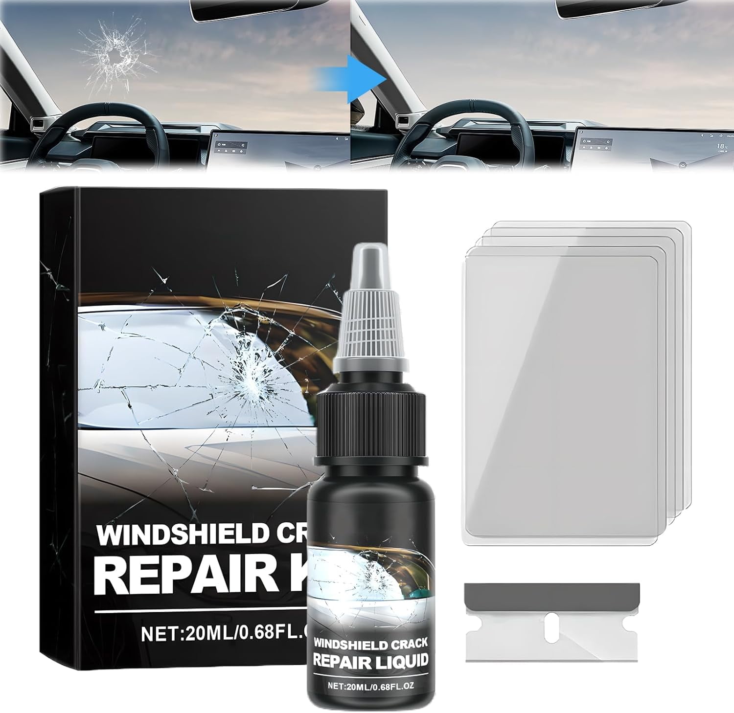 Cracks Gone Glass Repair Kit, 2025 New Windshield Crack Repair Kit ...