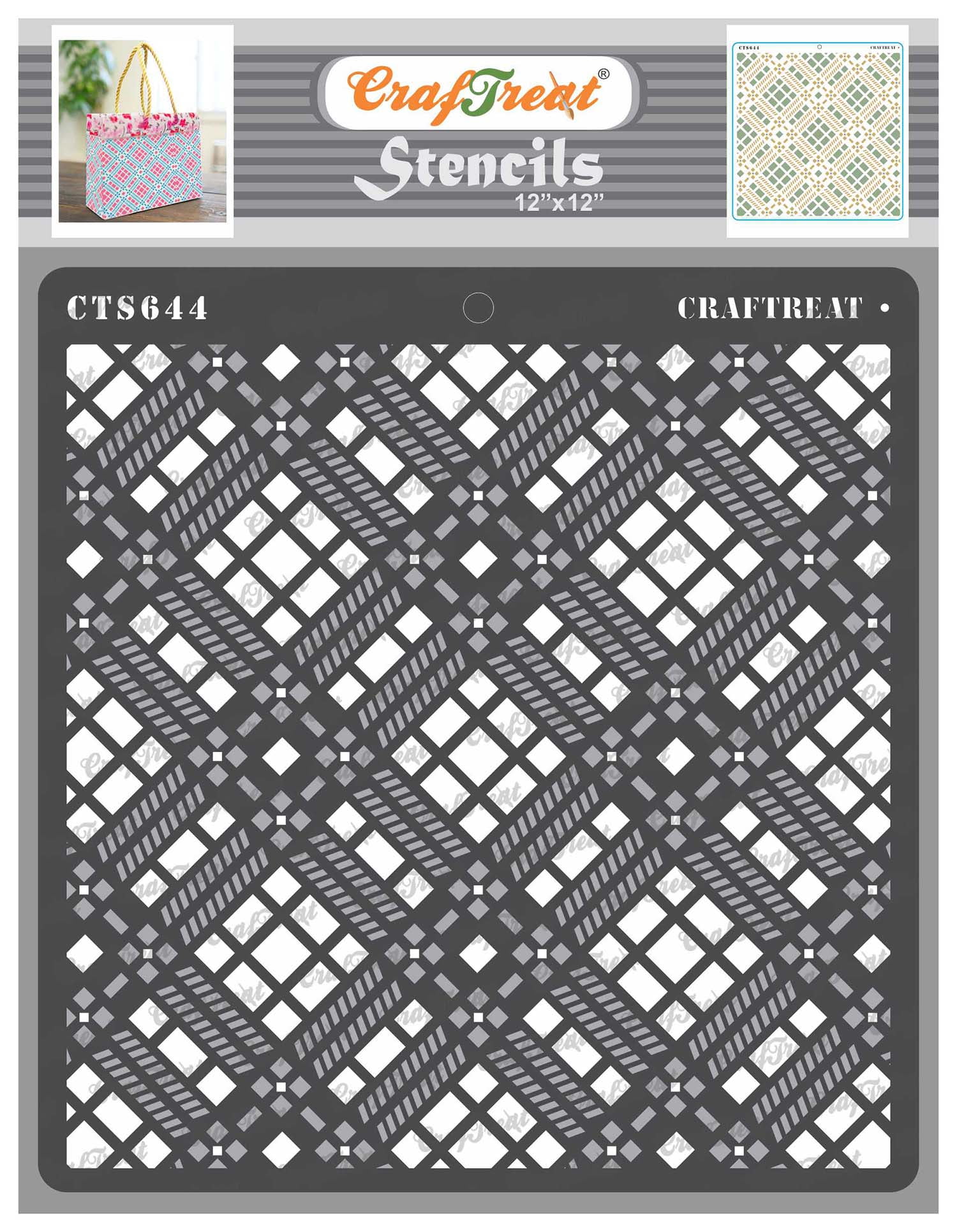 CrafTreat 2 Step Plaid IV Stencil for Painting - 2 Pcs - 12"x12" Each ...