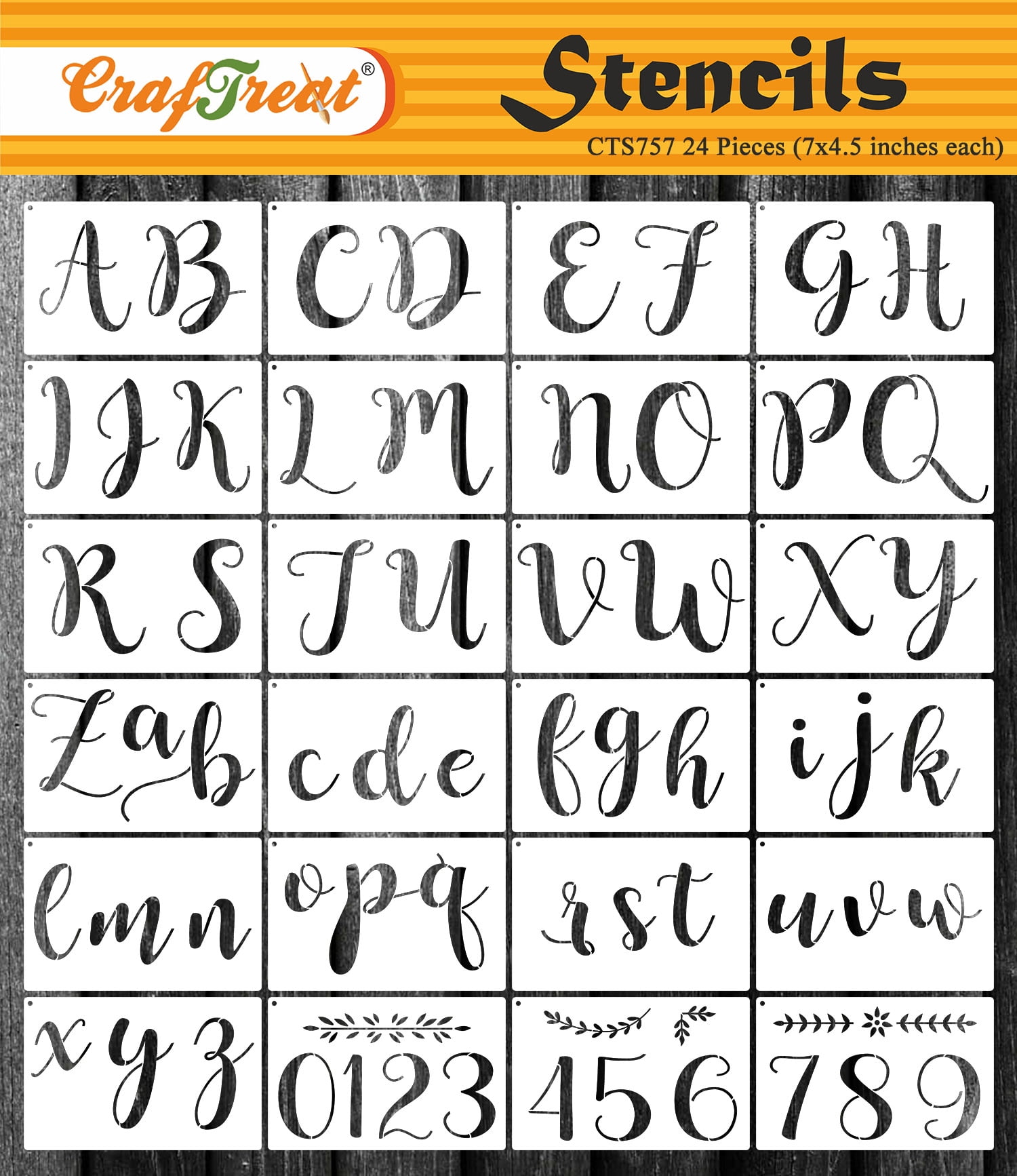 CrafTreat 24 pieces calligraphy stencils (7x4.5) , Cursive stencil ...
