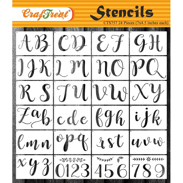 CrafTreat 24 pieces calligraphy stencils (7x4.5) , Cursive stencil ...