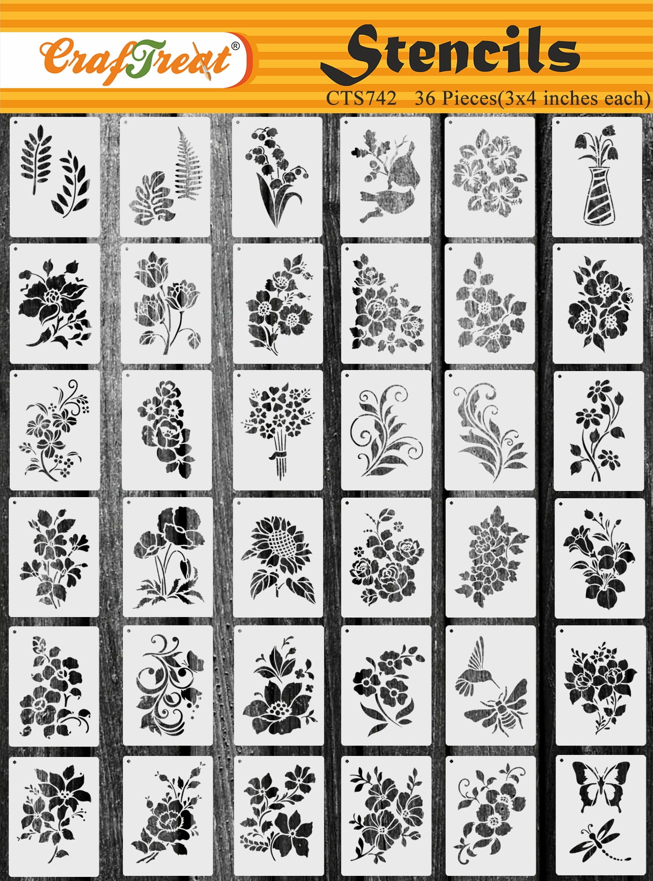 CrafTreat 36 Pieces Flower Stencils for Painting (3x4), DIY Stencils ...