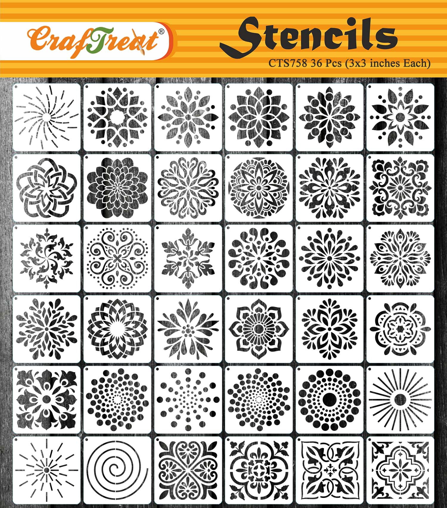 CrafTreat 36 Pieces Mandala Stencils for Painting on Wood (3x3), DIY ...