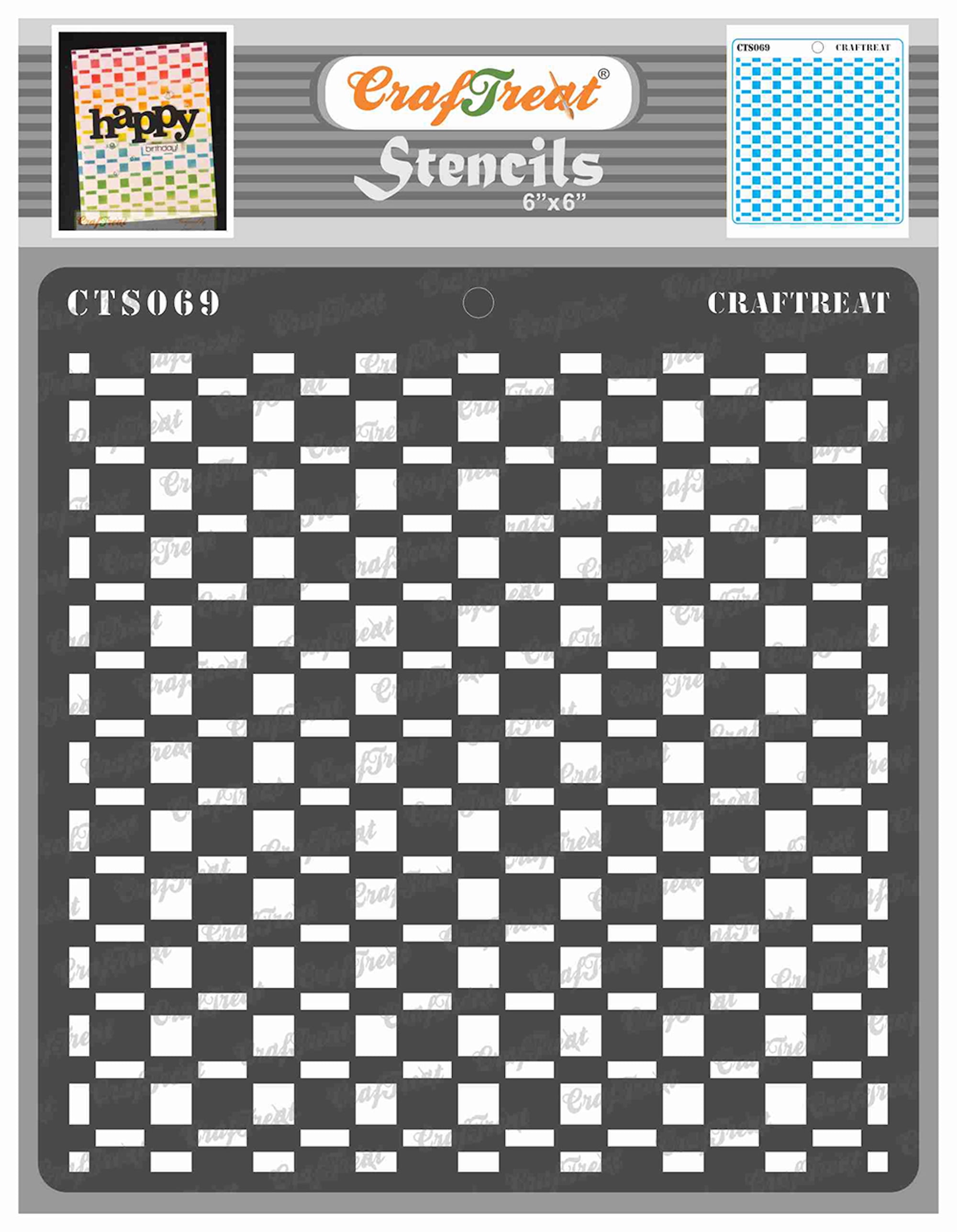 CrafTreat Checkered Pattern Stencil for Painting and Crafting - 6"x6 ...