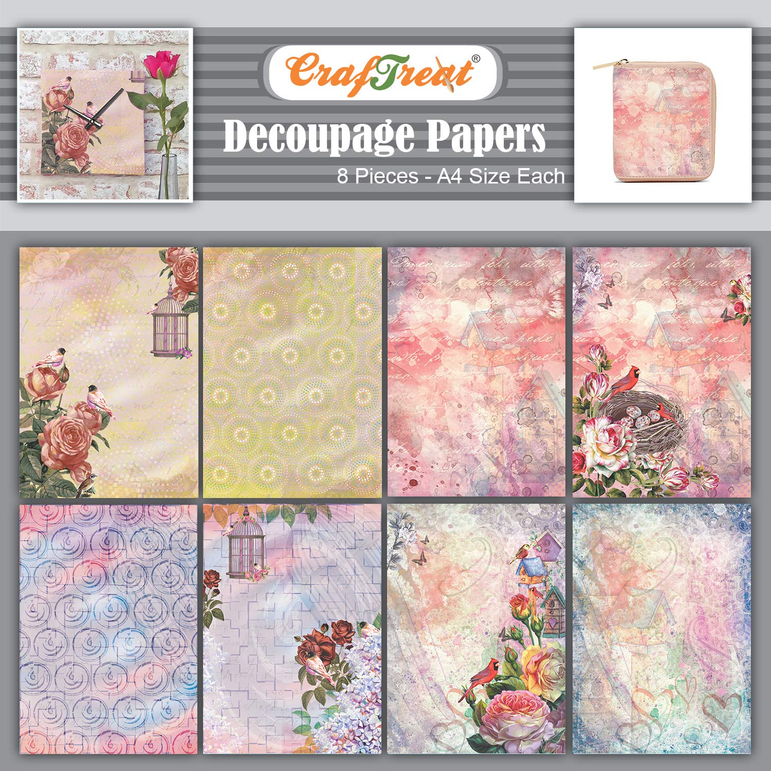 Vintage Bird Decoupage Sheets A4 CrafTreat Reusable Decoupage Paper Set ...