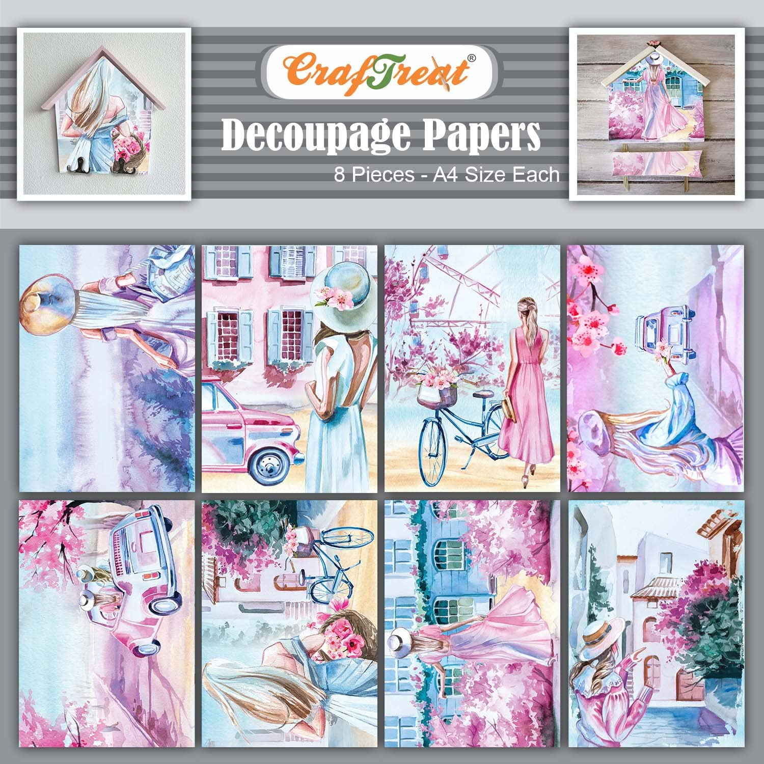 CrafTreat Decoupage Paper for KEF16 Crafts-Women with Blooms-SizeA4(8.3 ...