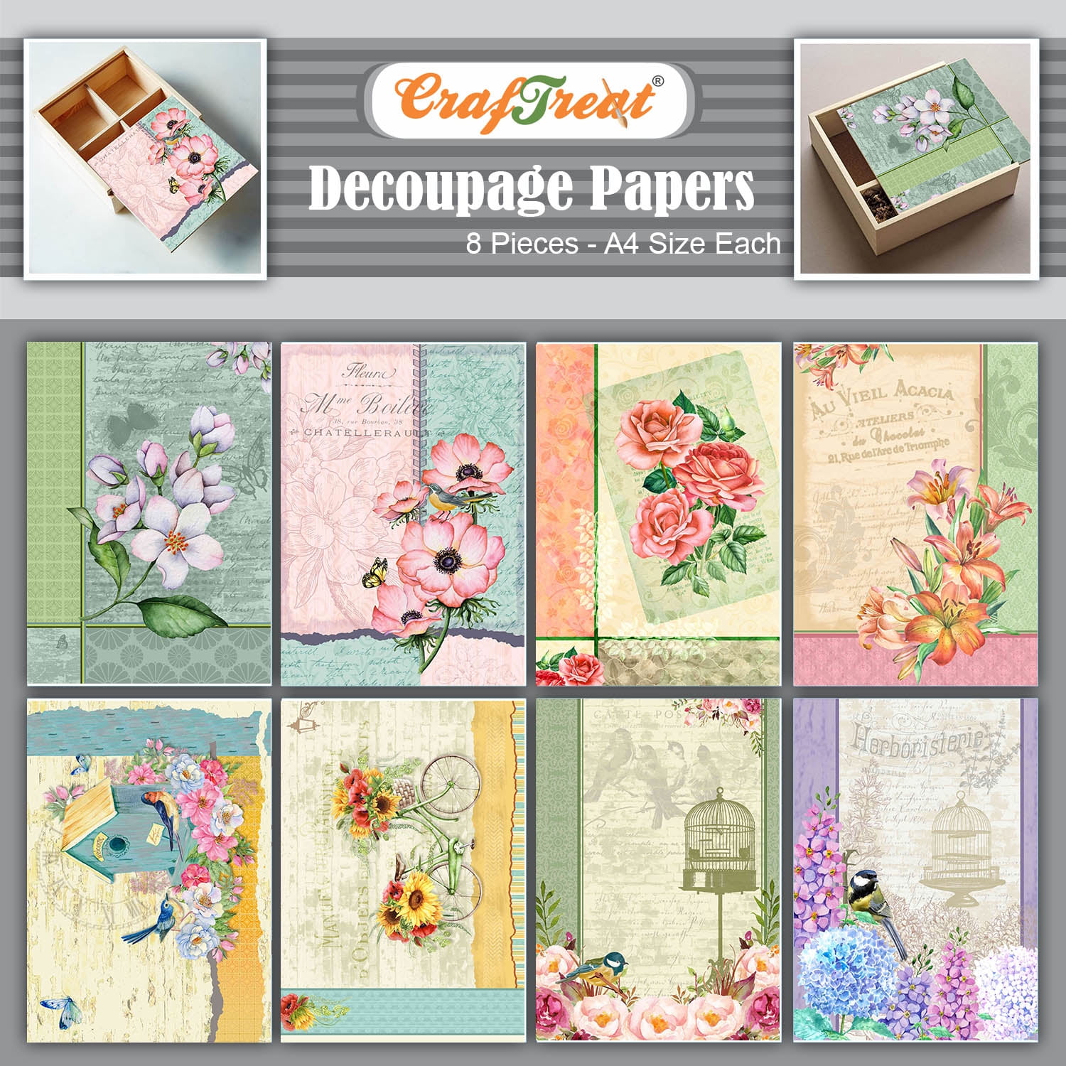 CrafTreat Floral Decoupage Paper for Furniture-Bird Nest- Dreamy ...