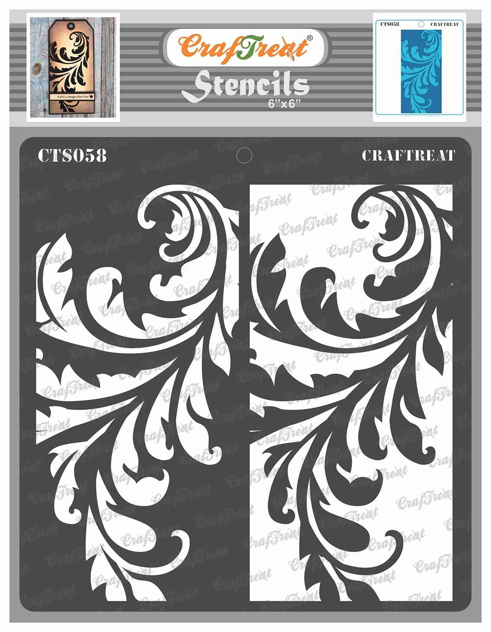 CrafTreat Flourish Positive Negative Stencil for Painting - 6"x6 ...