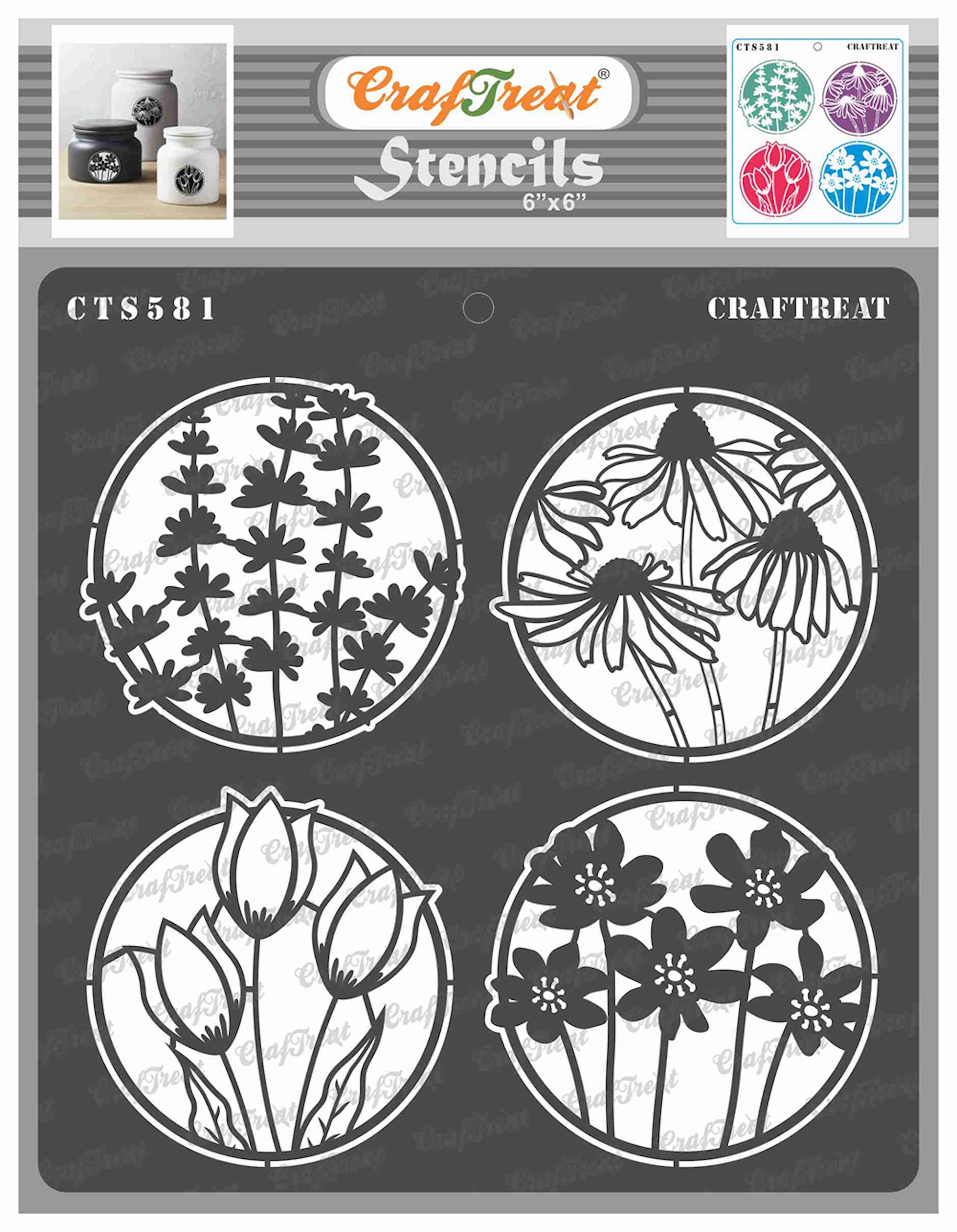 CrafTreat Flowers Negative Stencil for Painting and Crafting - 6"x6 ...