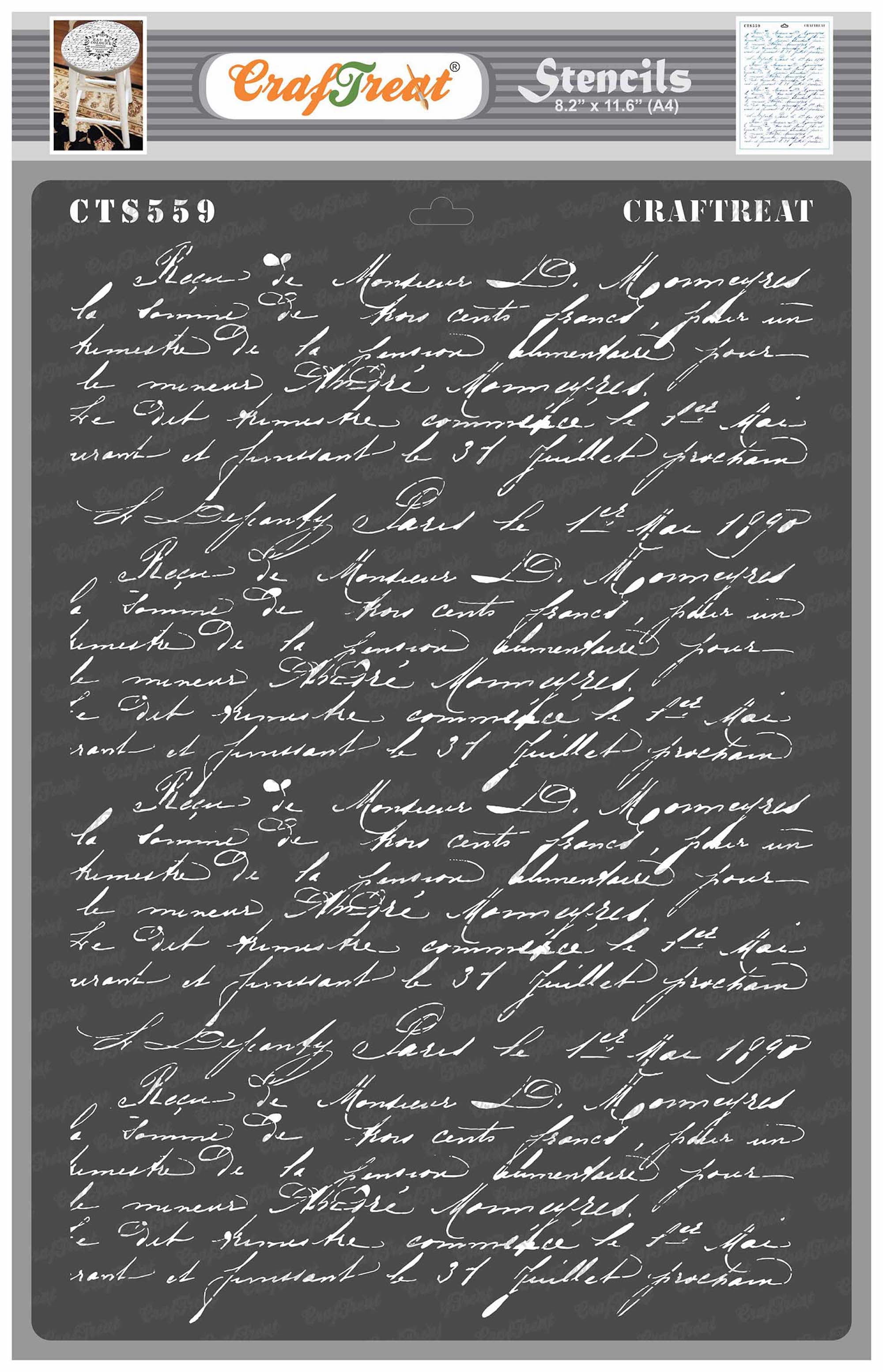 CrafTreat French Script A4 Stencil for Painting and Crafting - 8.3"x11 ...
