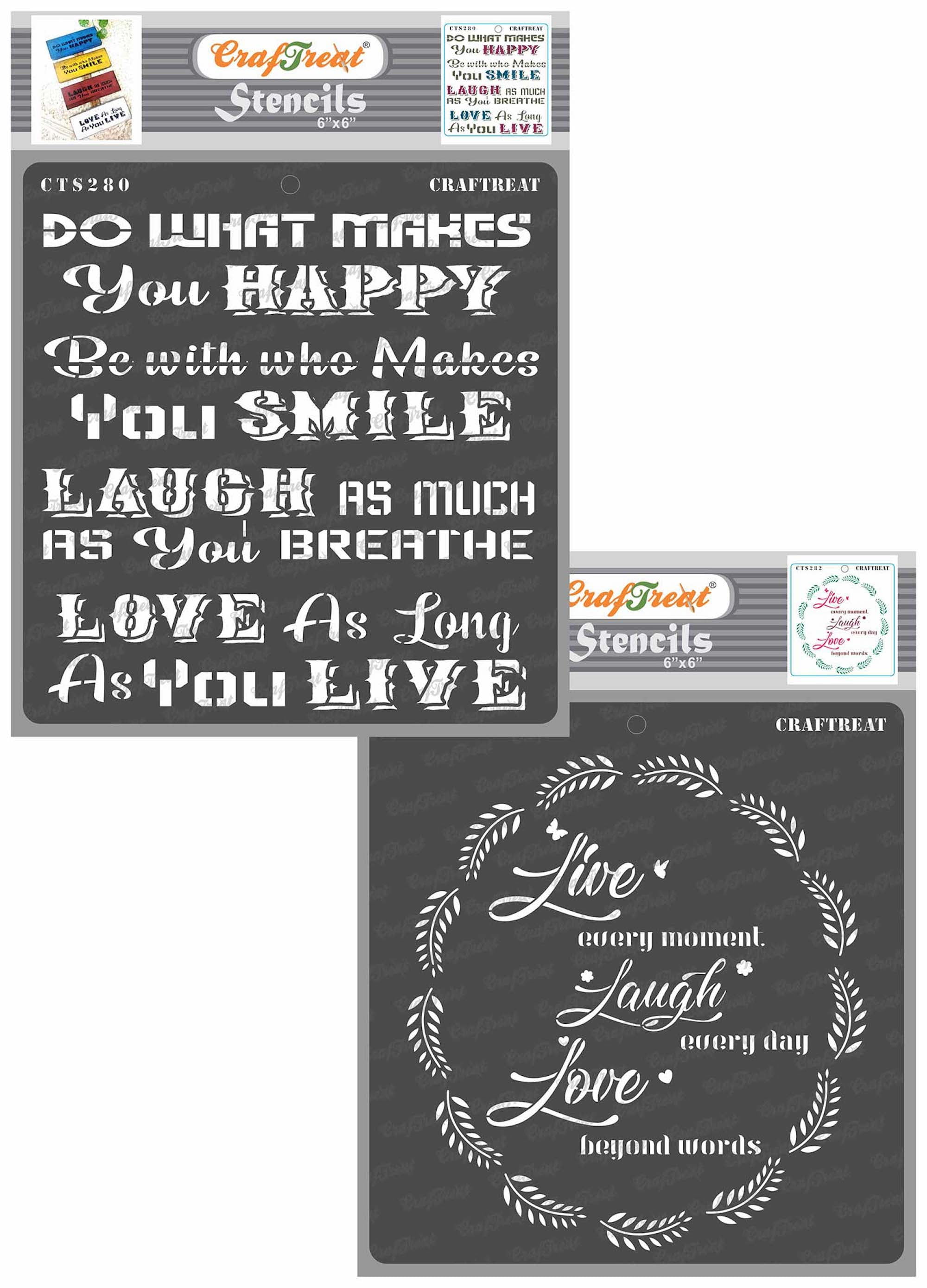 CrafTreat Happy Smile and Live Laugh Love Stencil for Painting and ...