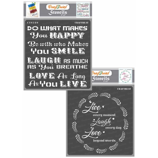 CrafTreat Happy Smile and Live Laugh Love Stencil for Painting and ...