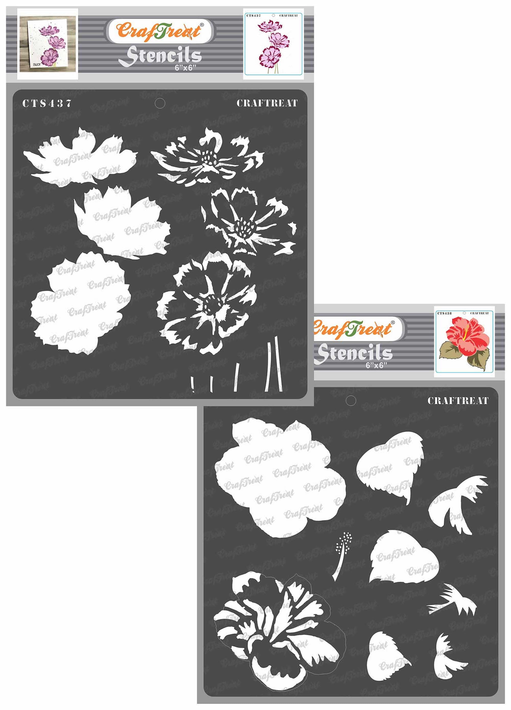 CrafTreat Layered Cosmos and Hibiscus Stencil for Painting - 2 Pcs - 6 ...