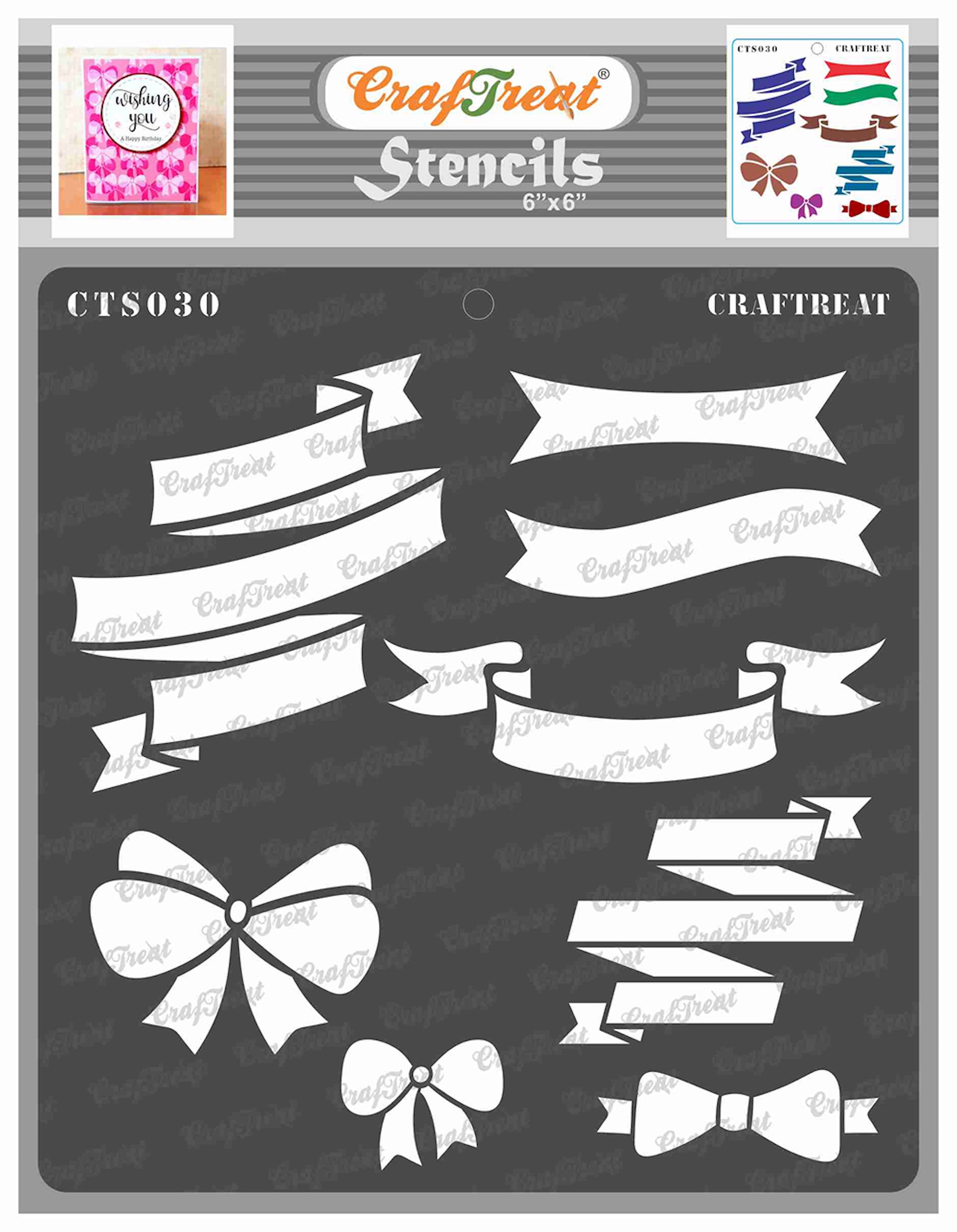 CrafTreat Ribbon Banners Stencil for Painting and Crafting - 6"x6 ...