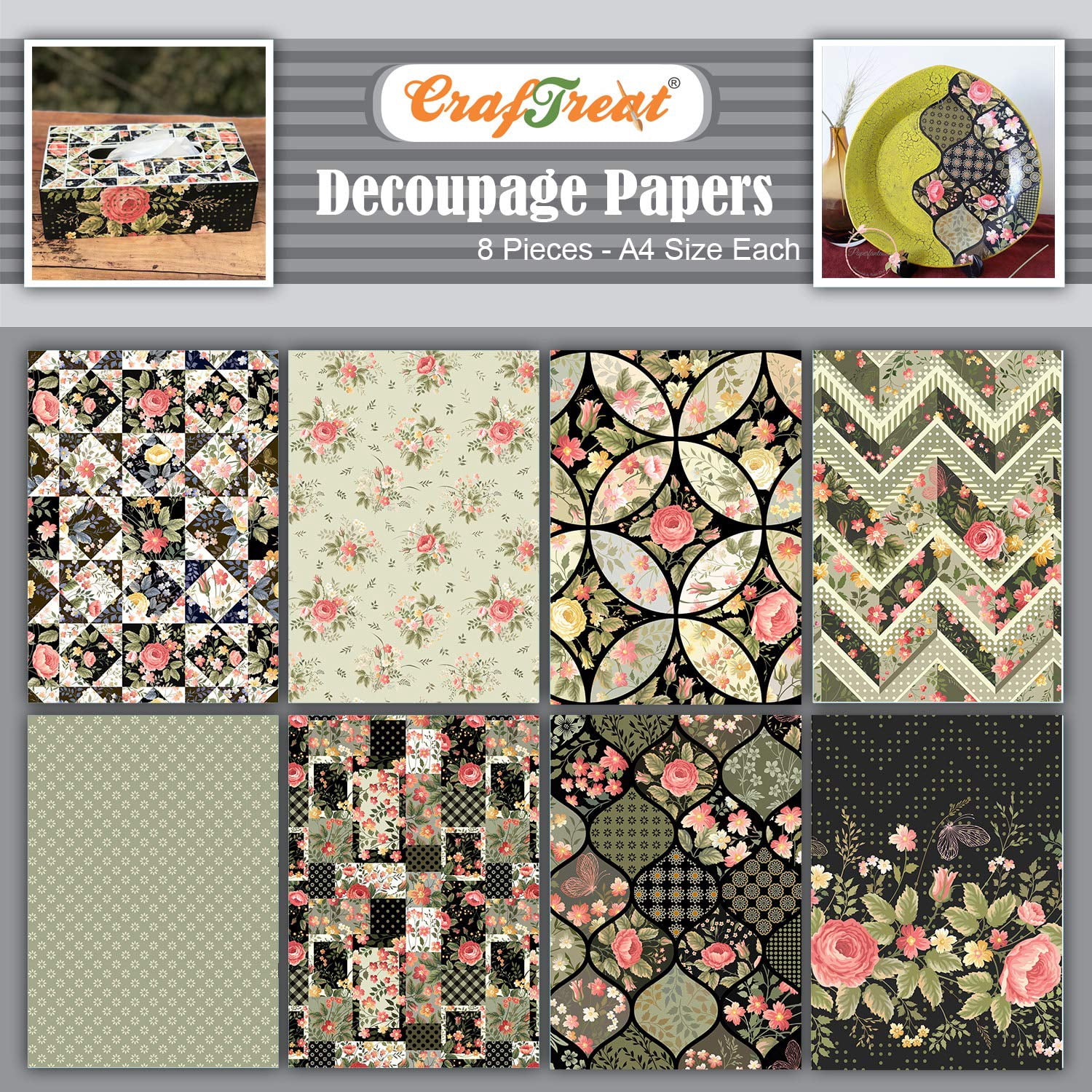 CrafTreat Small Pattern Decoupage MMF7 Paper for Crafts - Flower Mosaic ...