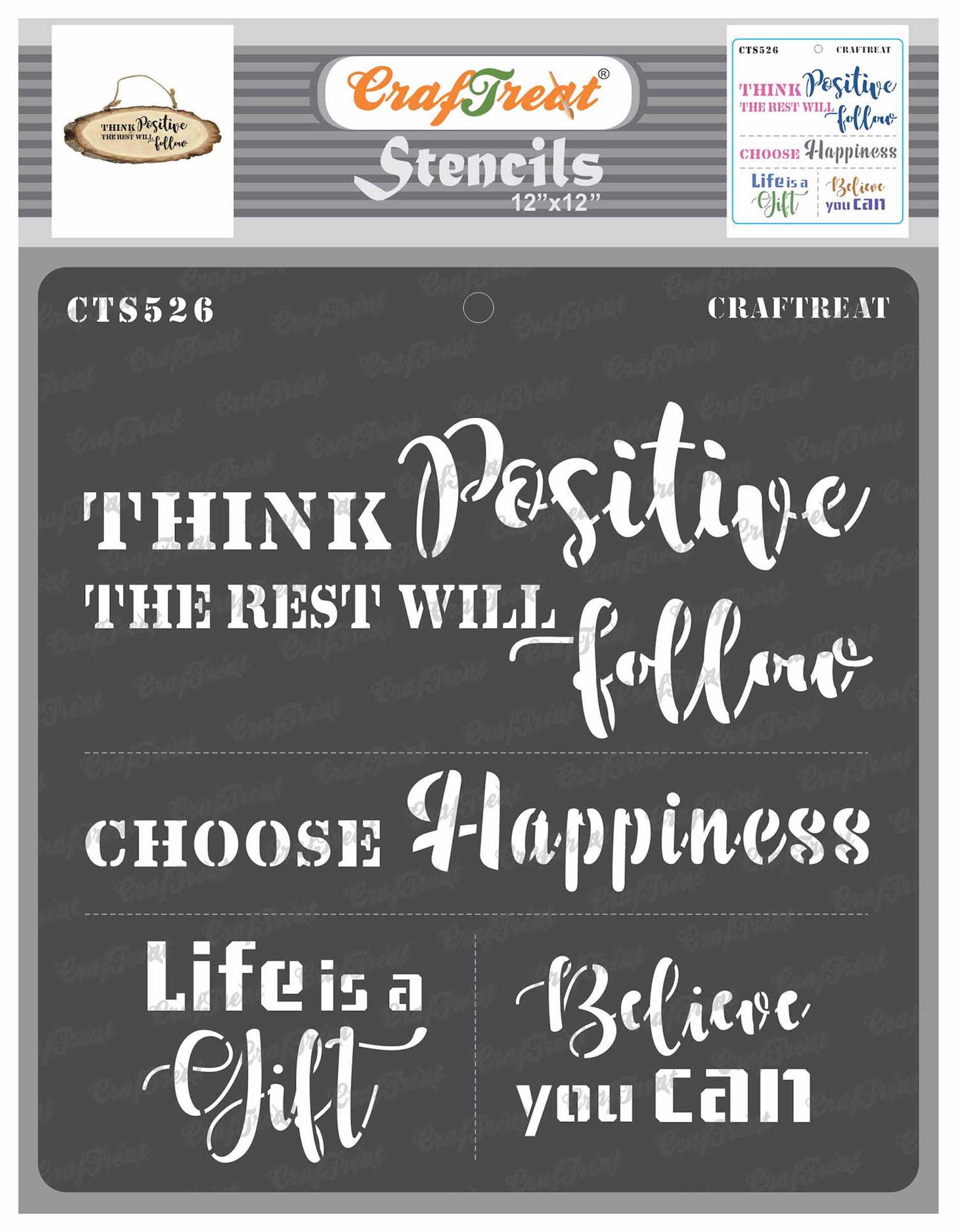 CrafTreat Think Positive Stencil for Painting and Crafting - 12"x12 ...