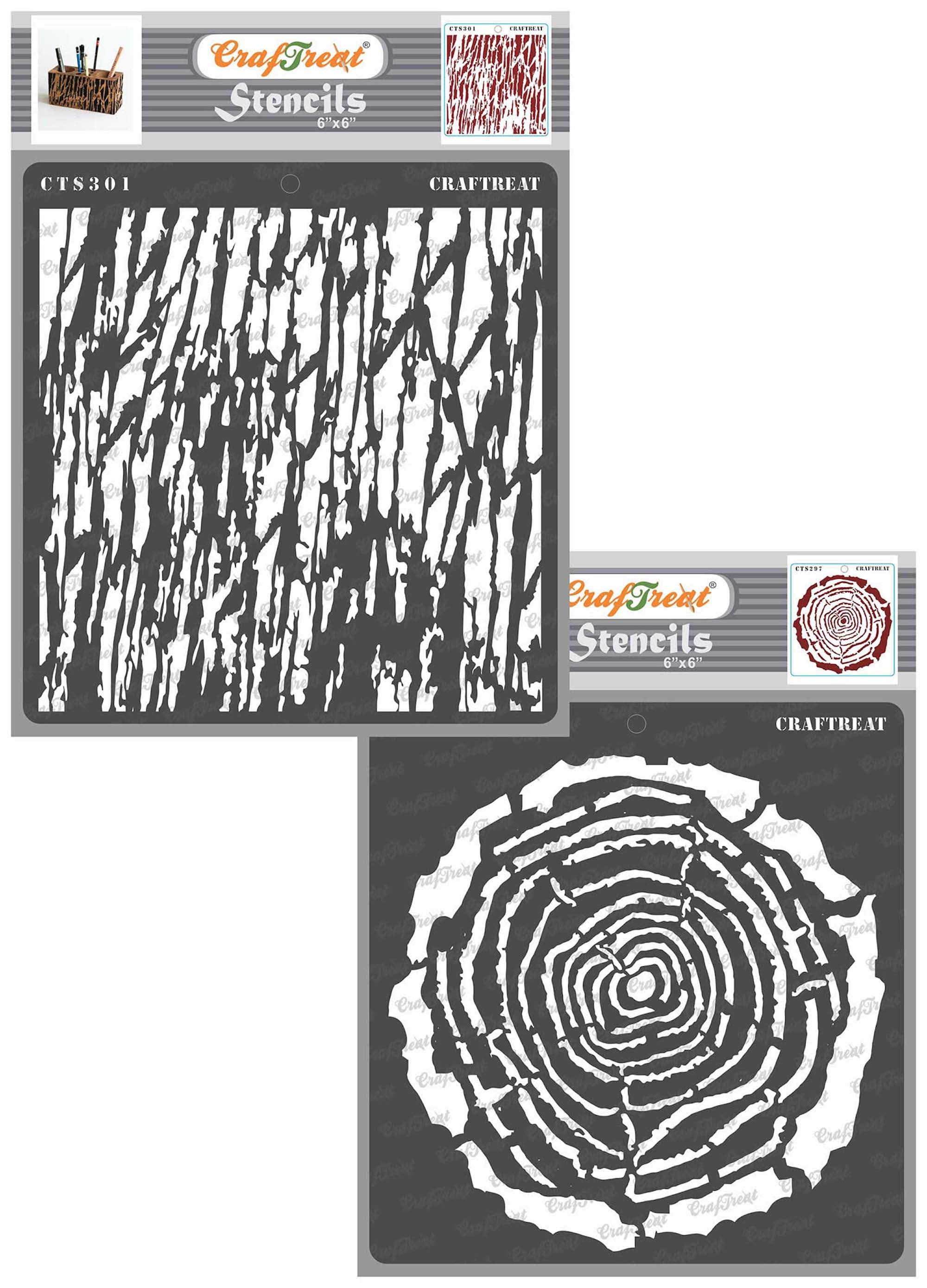 CrafTreat Tree Rings and Tree Bark Stencil for Painting and Crafting ...