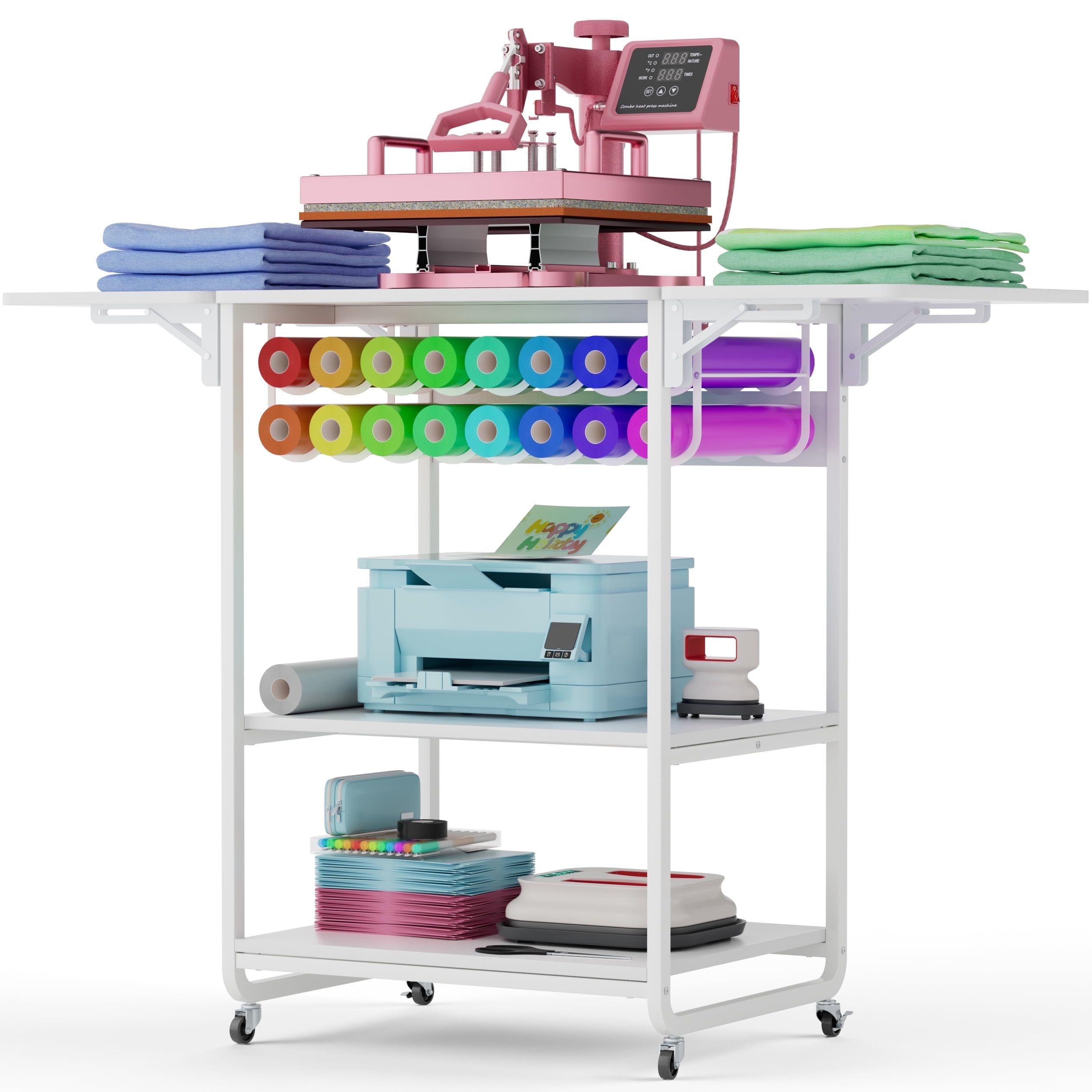 Crafit 3 Tier Heat Press Table Foldable Machine Stand with Vinyl Roll ...