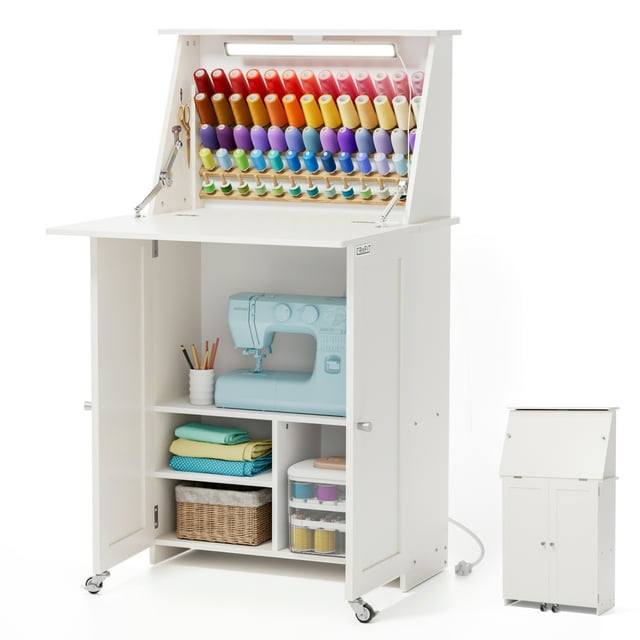 Crafit Sewing Cabinet Sewing Table with 5 Tiers Storage Shelves Craft ...