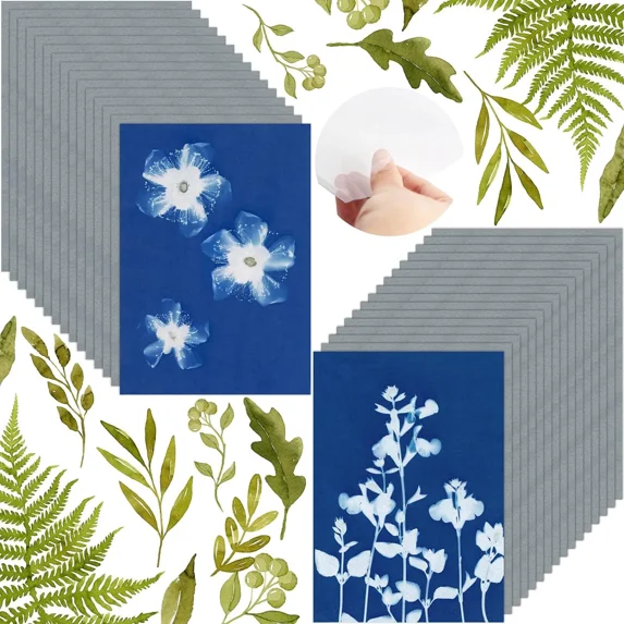 Craft- 32 Sheets Sun Print Paper Cyanotype Paper Kit, A5 Sun Art Paper ...