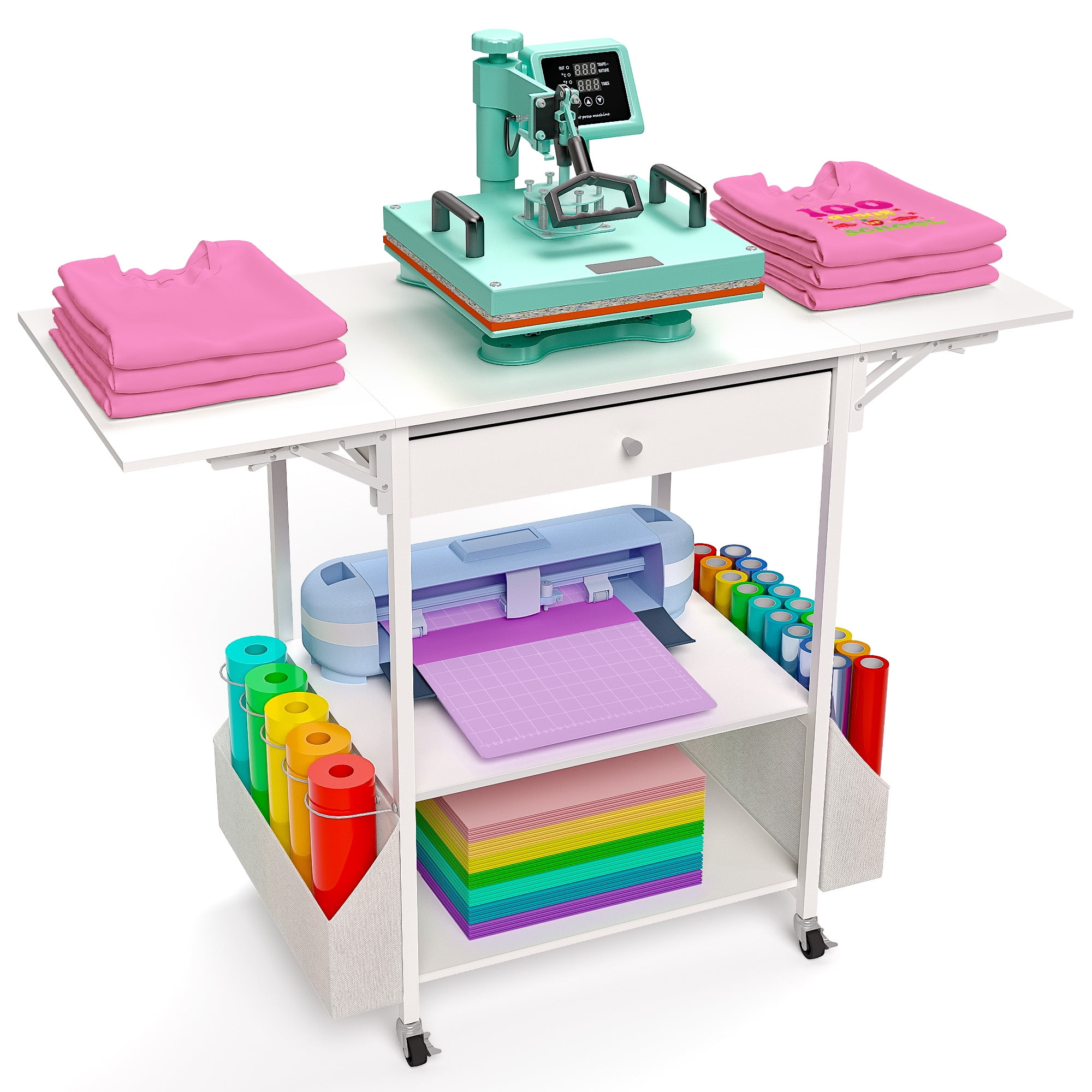 Craft Cart Compatible with Cricut Machine, Crafting Table Heat Press ...