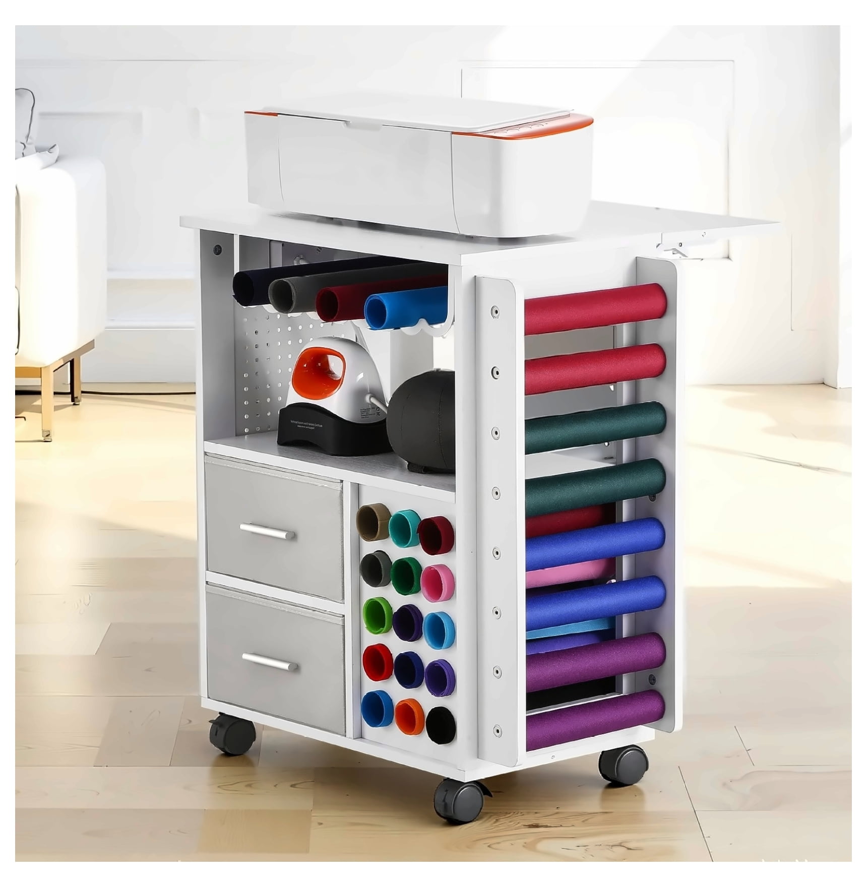 Craft Cart with Wheels & 15 Vinyl Roll Holders - Rolling Storage Table ...