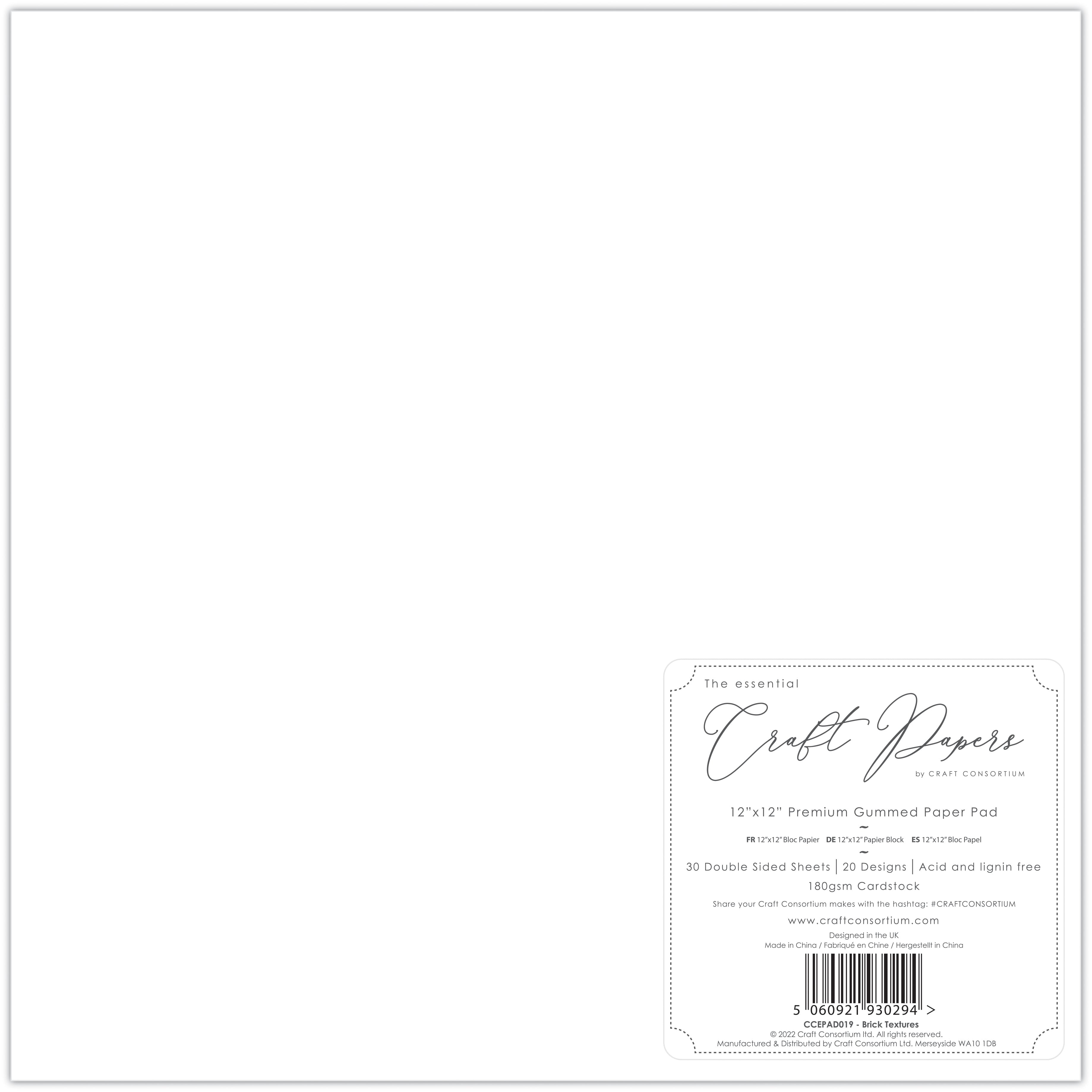 Craft Consortium Double-Sided Paper Pad 12"X12" 30/Pkg-Brick Textures ...