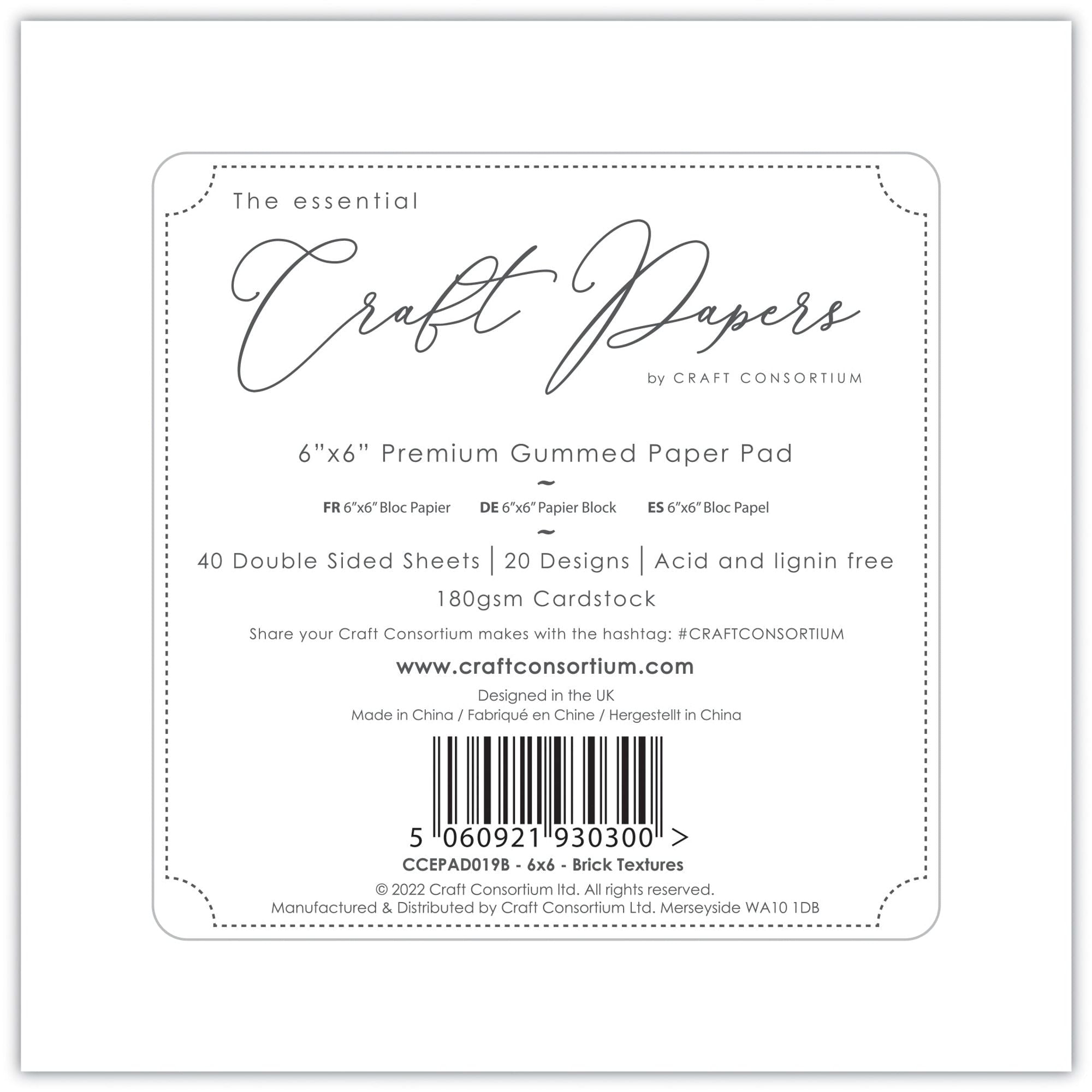 Craft Consortium Double-Sided Paper Pad 6"X6" 40/Pkg-Brick Textures, 20 ...