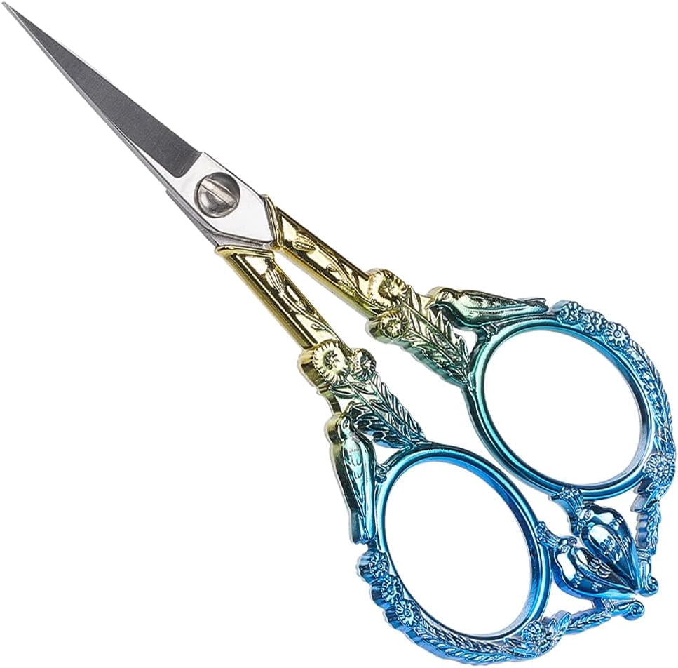 Craft Crochet Bird Scissors Blue Gold Stainless Steel Vintage Sewing ...