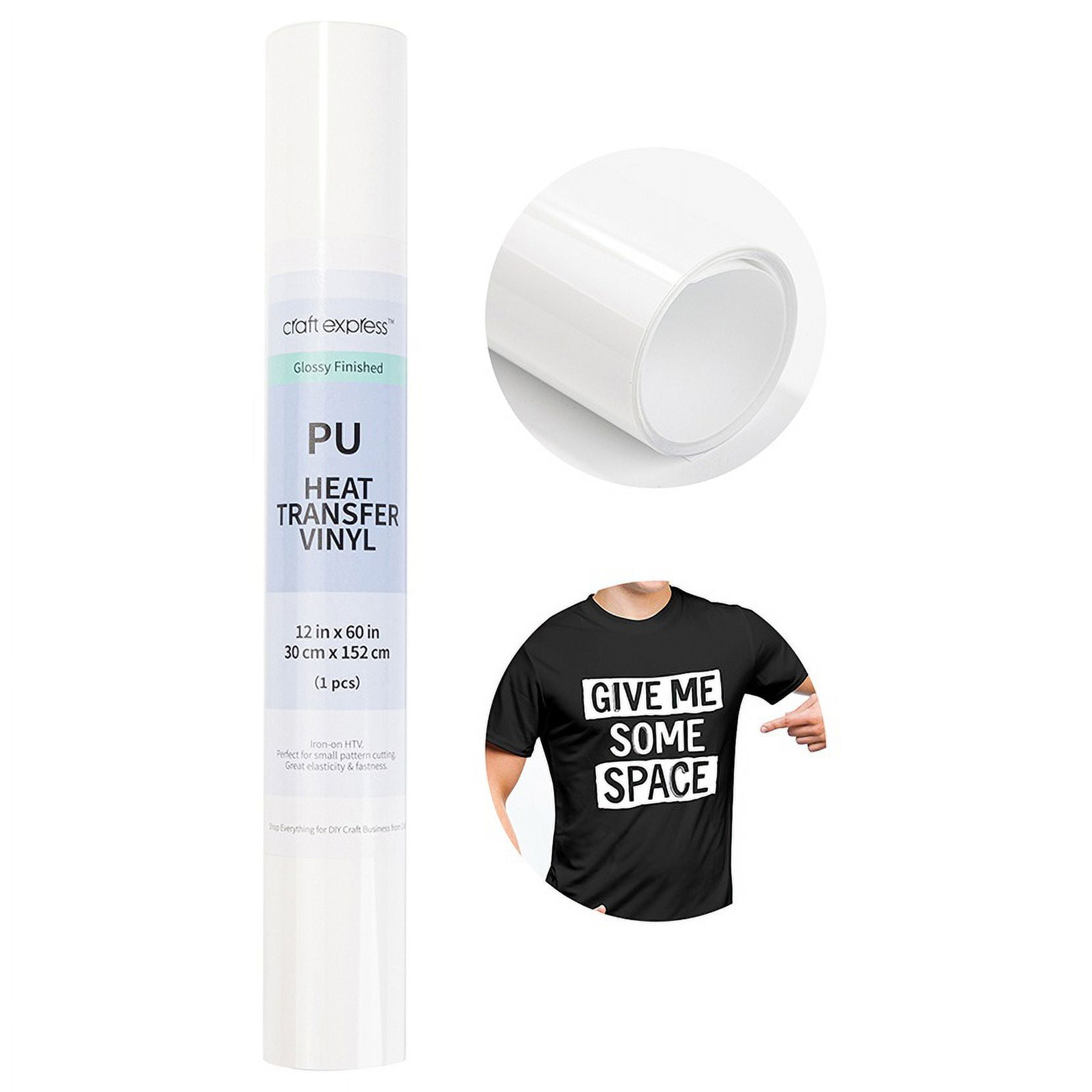 Craft Express Matte Heat Transfer Vinyl Roll 12"X60"-White - Walmart.com