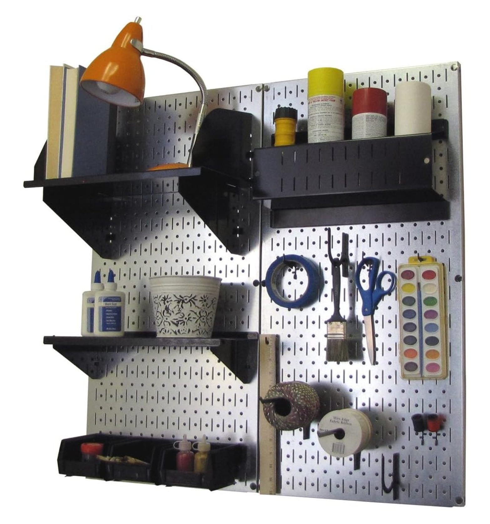 Craft & Hobby Pegboard Organizer Storage Kit with Metallic Pegboard and ...