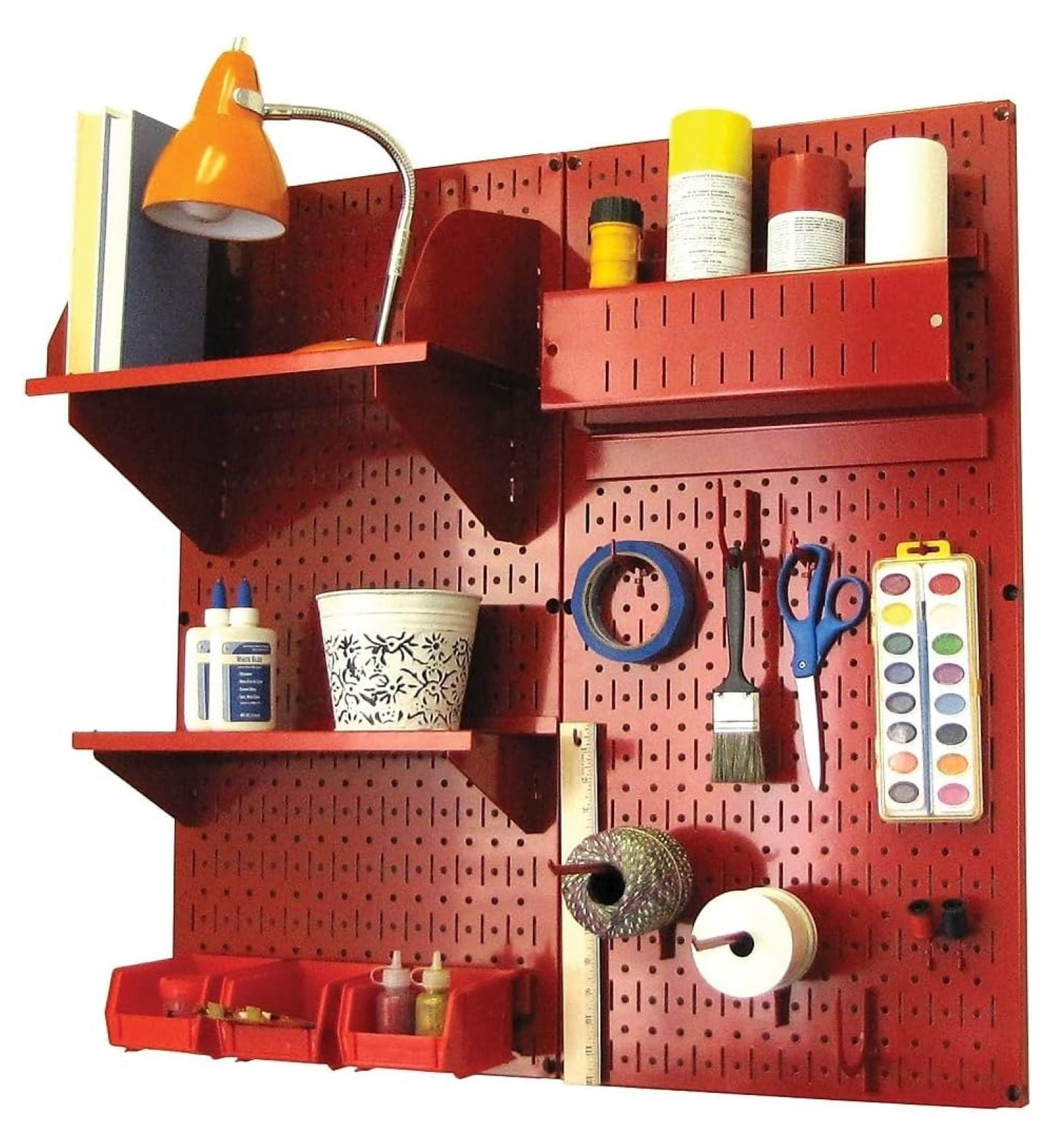 Craft & Hobby Pegboard Organizer Storage Kit with Red Pegboard and Red ...