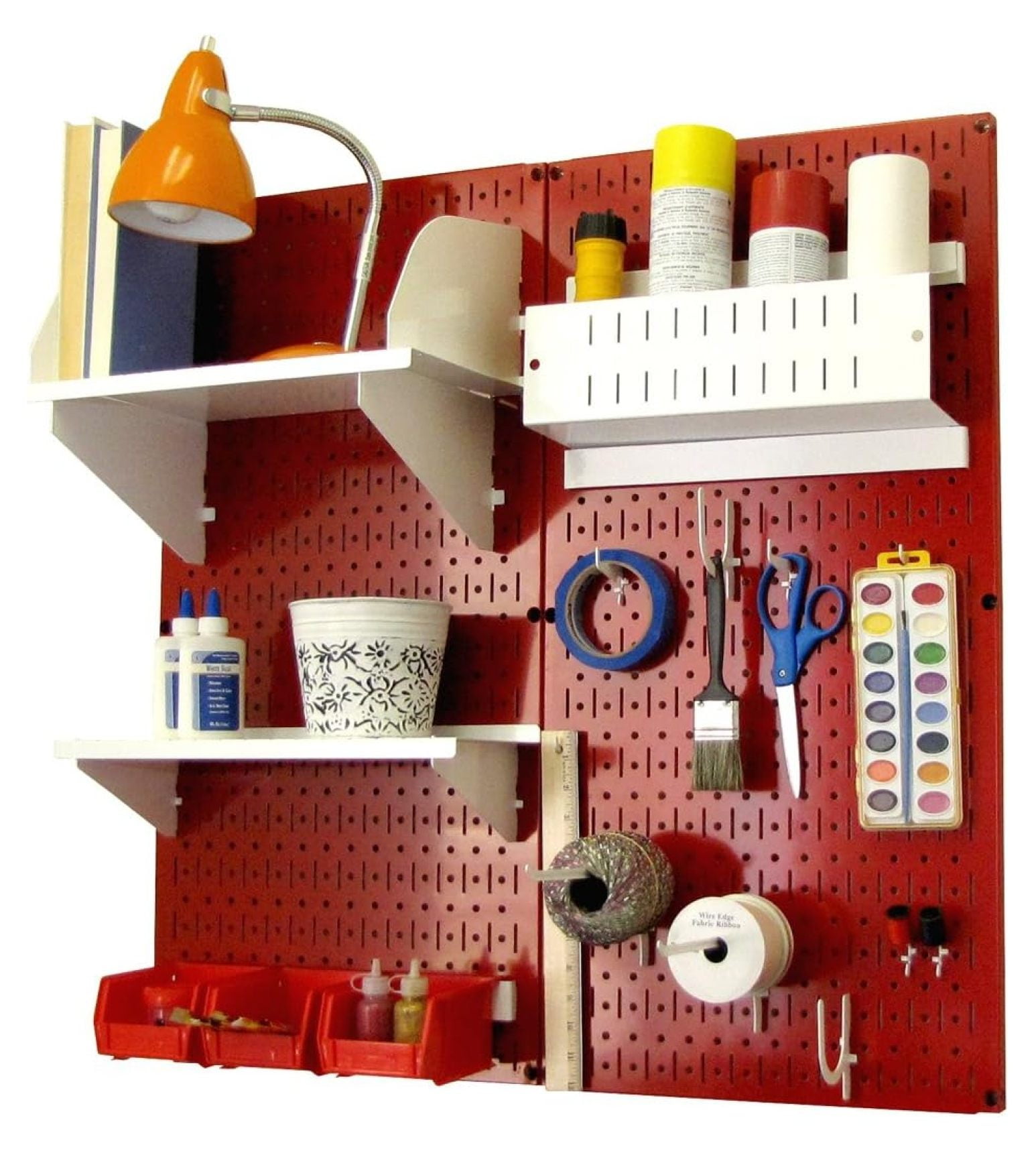 Craft & Hobby Pegboard Organizer Storage Kit with Red Pegboard and ...