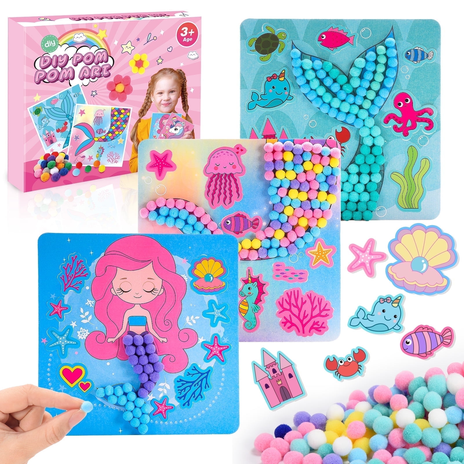 ATOPDREAM Girls Craft Kit for Kids Ages 3-6 Mermaid and Unicorn Pom Pom ...