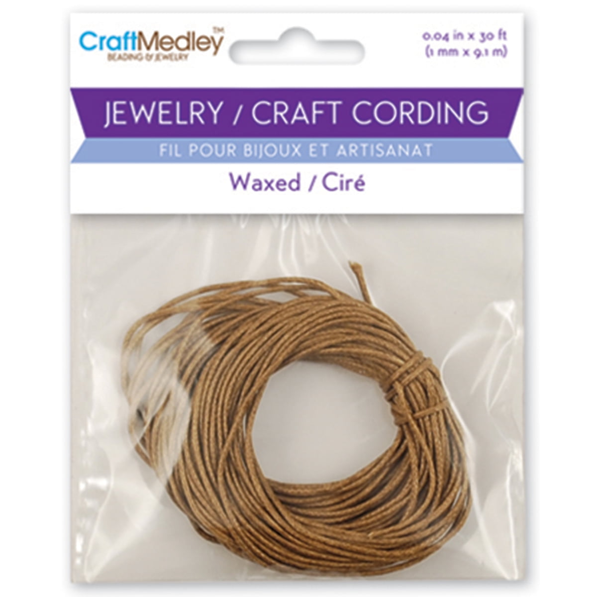 Craft Medley Jewelry/Craft Waxed Cording 1mmX30'-Dark Natural - Walmart.com