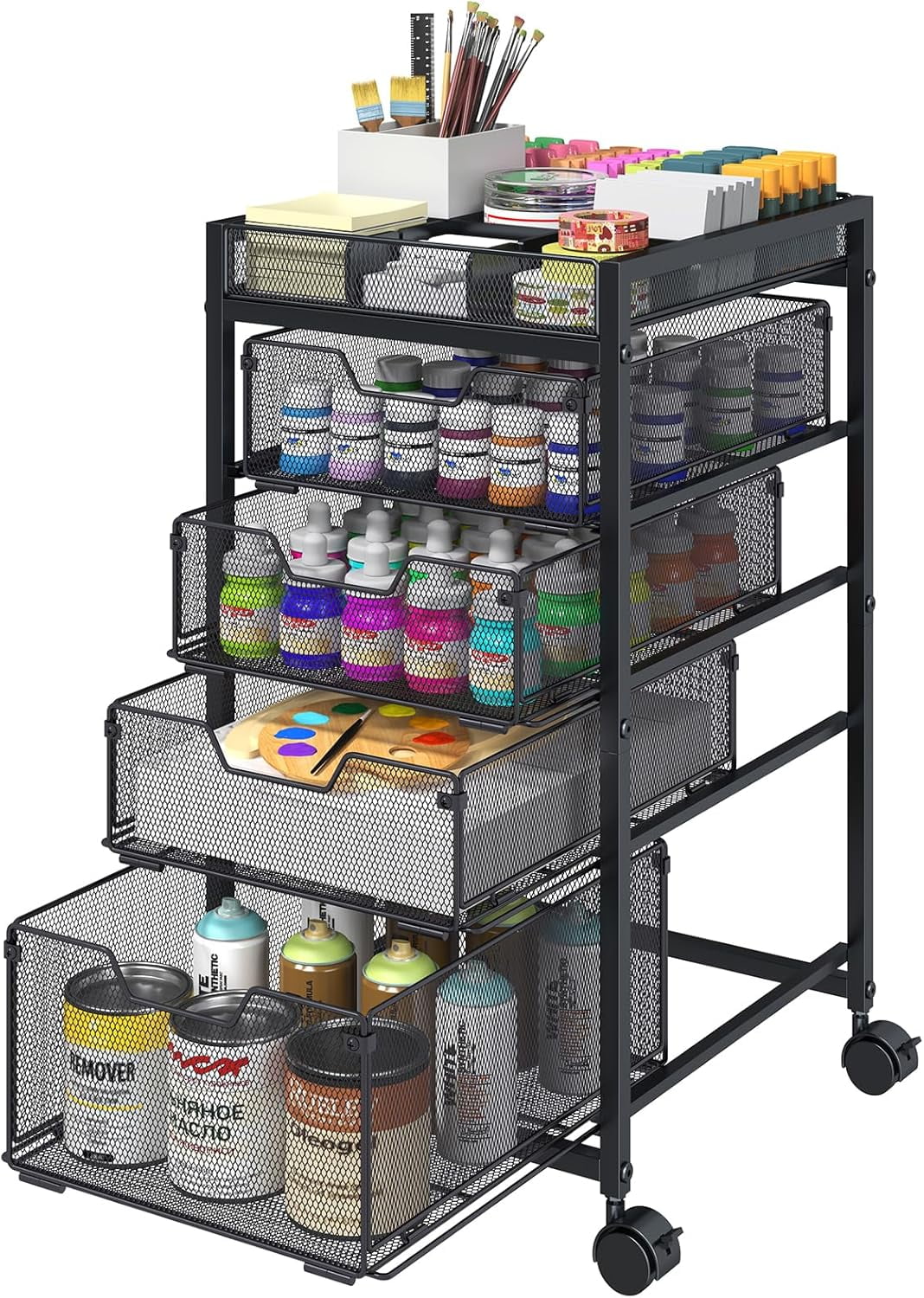 Craft Organizer and Storage Carts with DIY Divider, Lockable Wheels ...