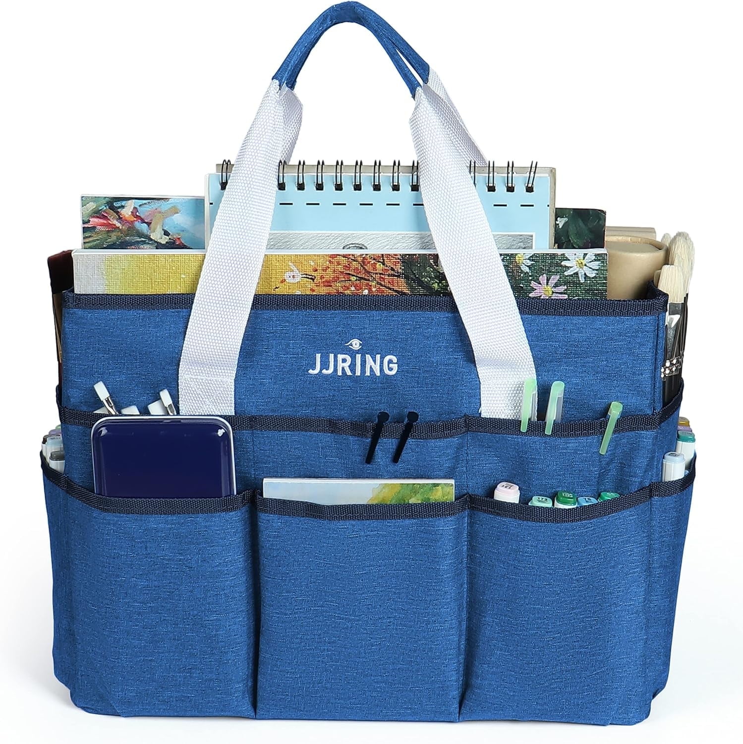 Craft Organizer Tote Bag, Blue Large Multi-Pocket Sewing and Art ...